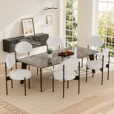 Orren Ellis Set Of 2 Modern Sherpa Dining Chairs Off White | Wayfair