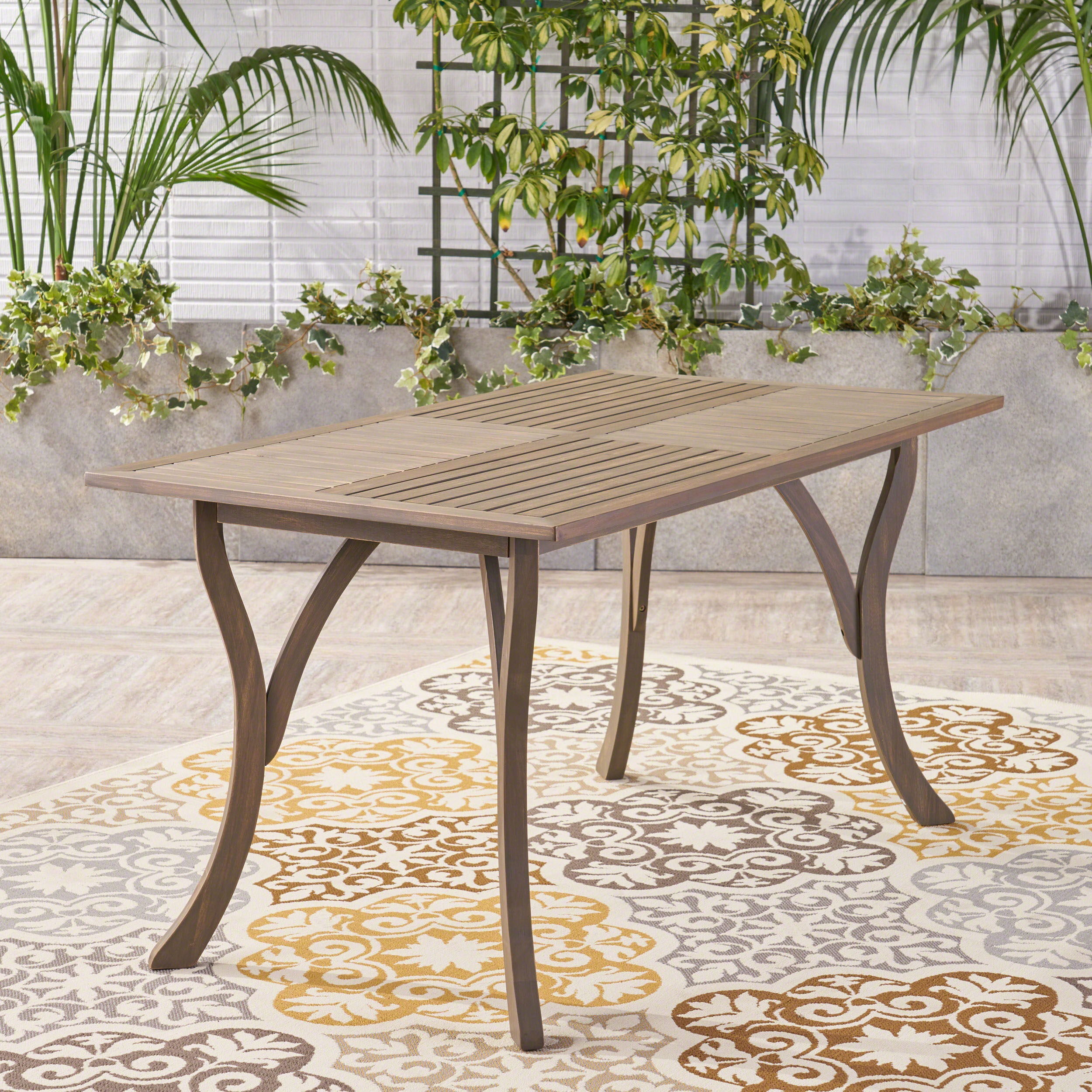 Lark Manor™ Acacia Wood Outdoor Bar Table with Elegant Curved Legs ...