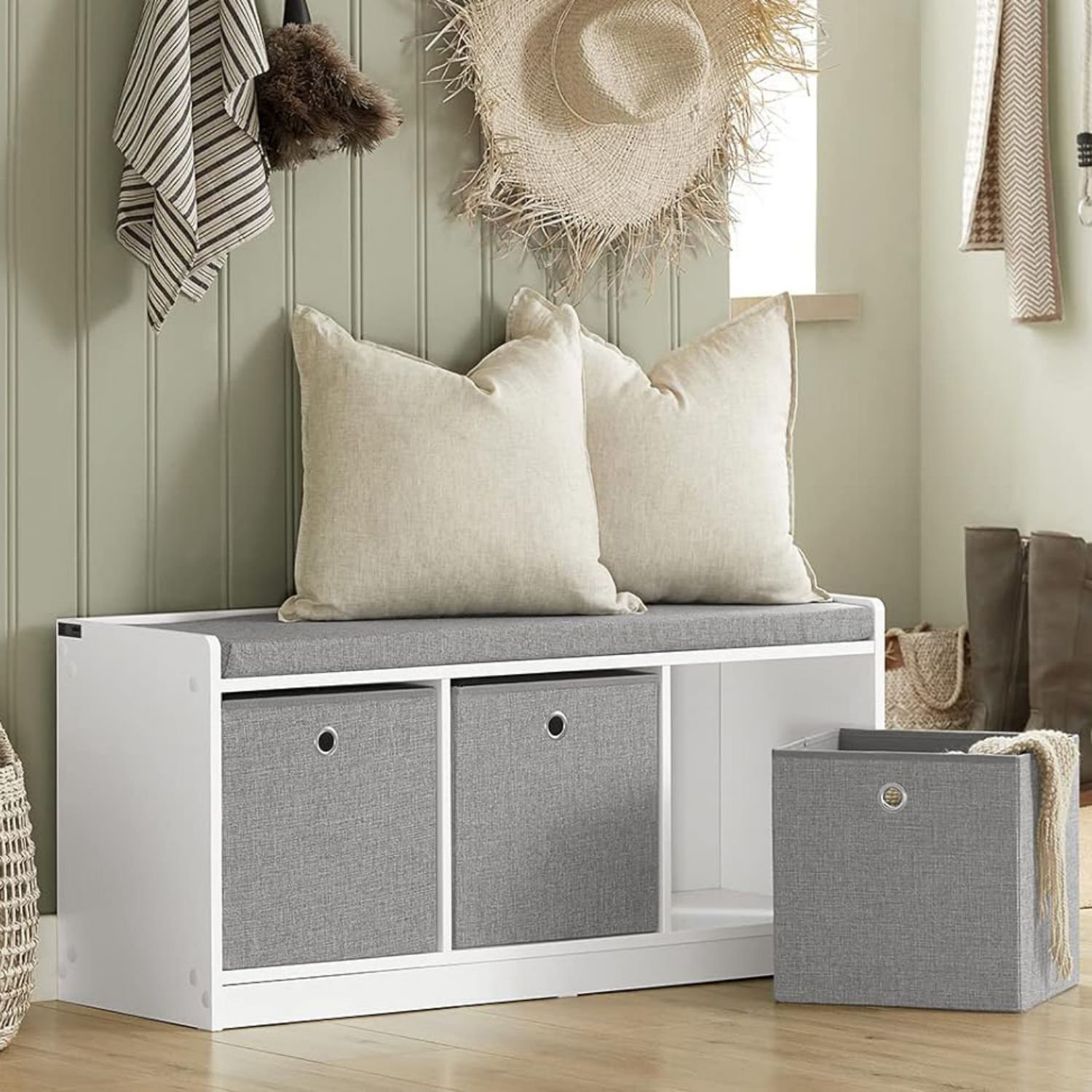 Hokku Designs Entryway Storage Bench with 2 Baskets, Bed Ottoman ...