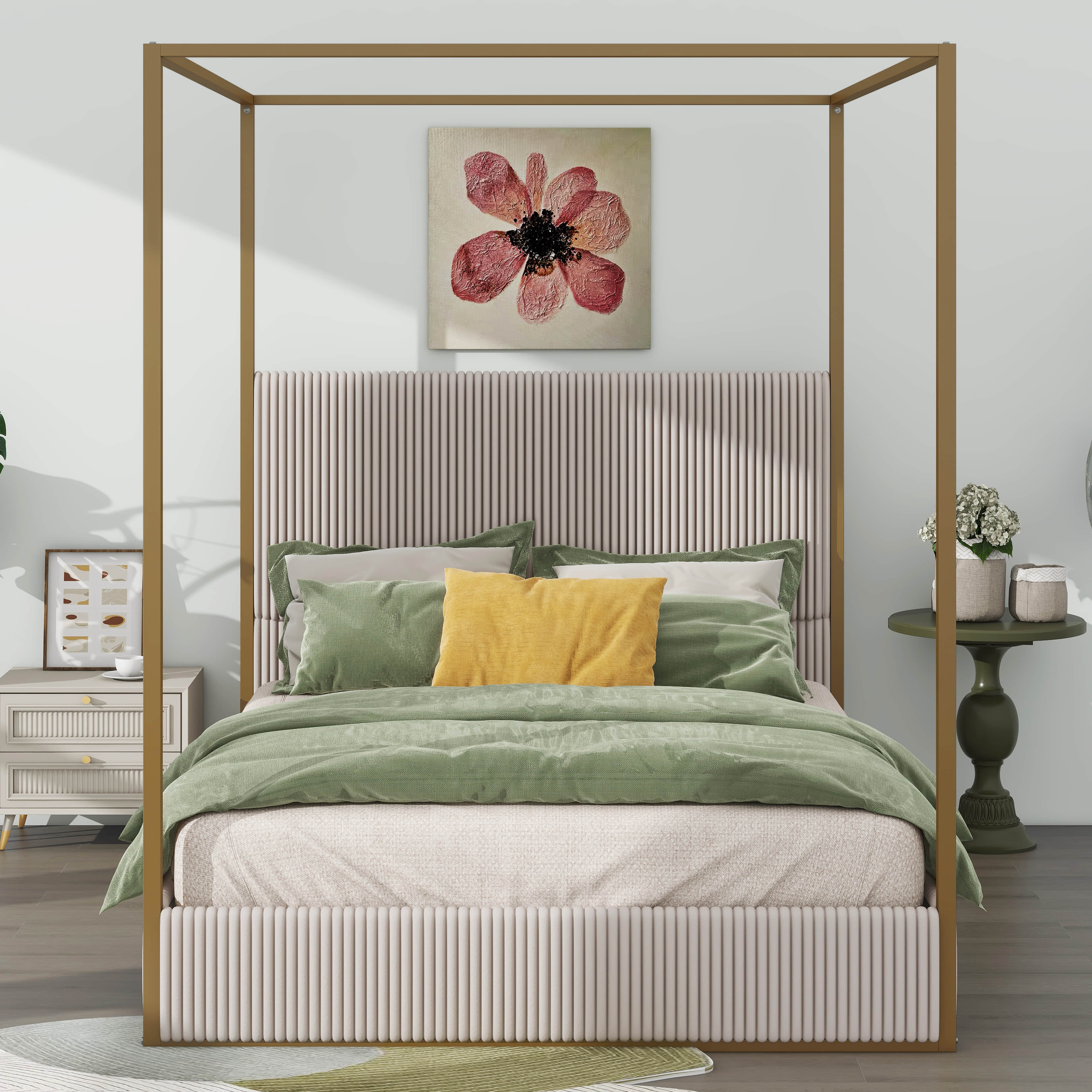Mercer41 4-Post Canopy Bed With Upholstered Headboard | Wayfair