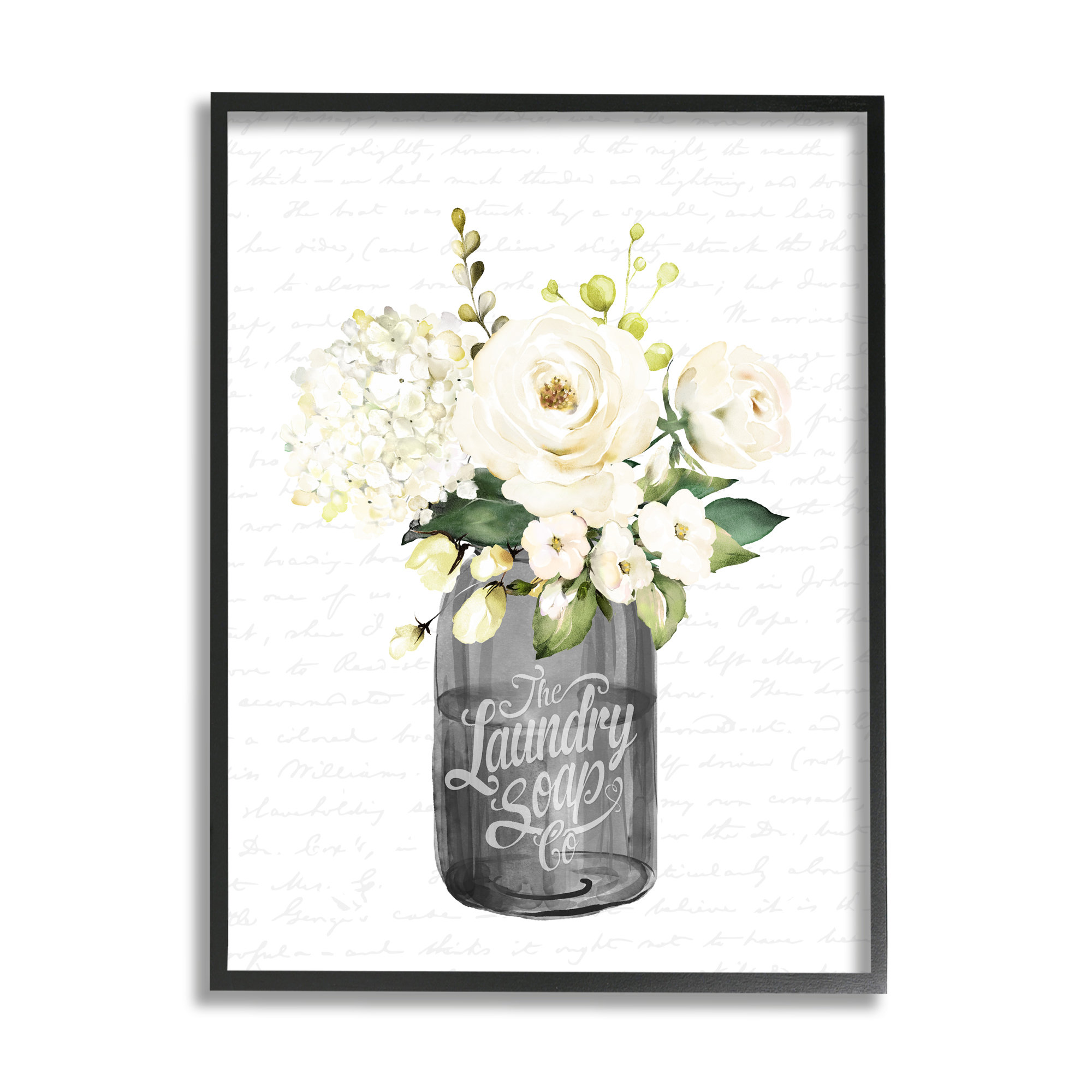 Stupell Industries White Flower Blossoms Laundry Jar Fancy Script ...