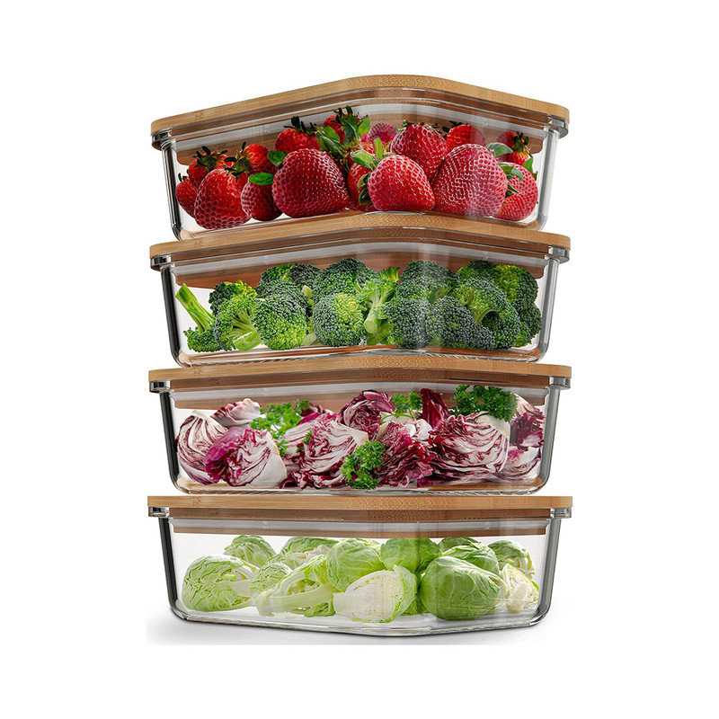 Gracie Oaks Glass Food Storage Containers with Bamboo Lids (4 Pack ...