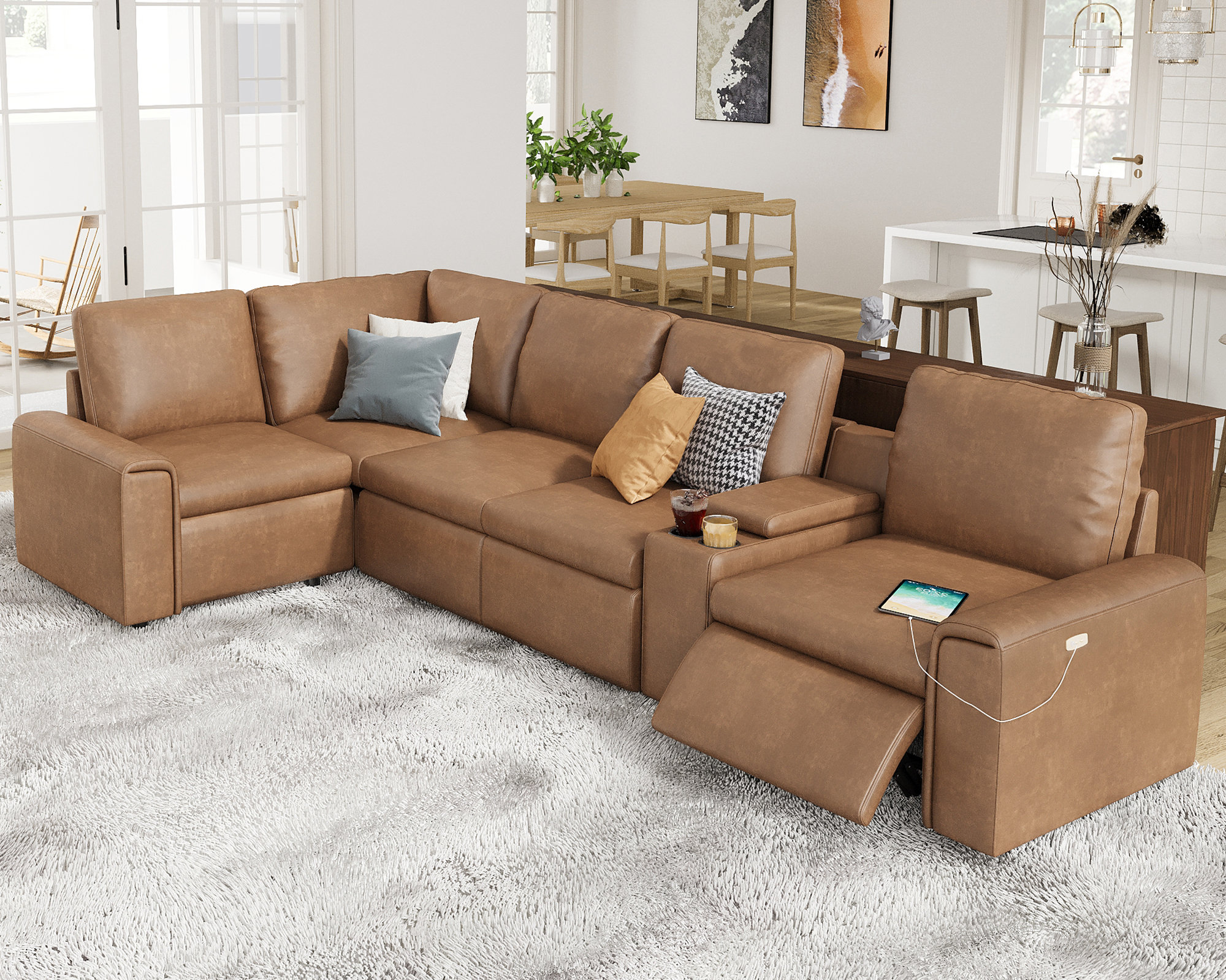 AMERLIFE Power Recliner, Reclining Sectional Sofa with Console& Single ...