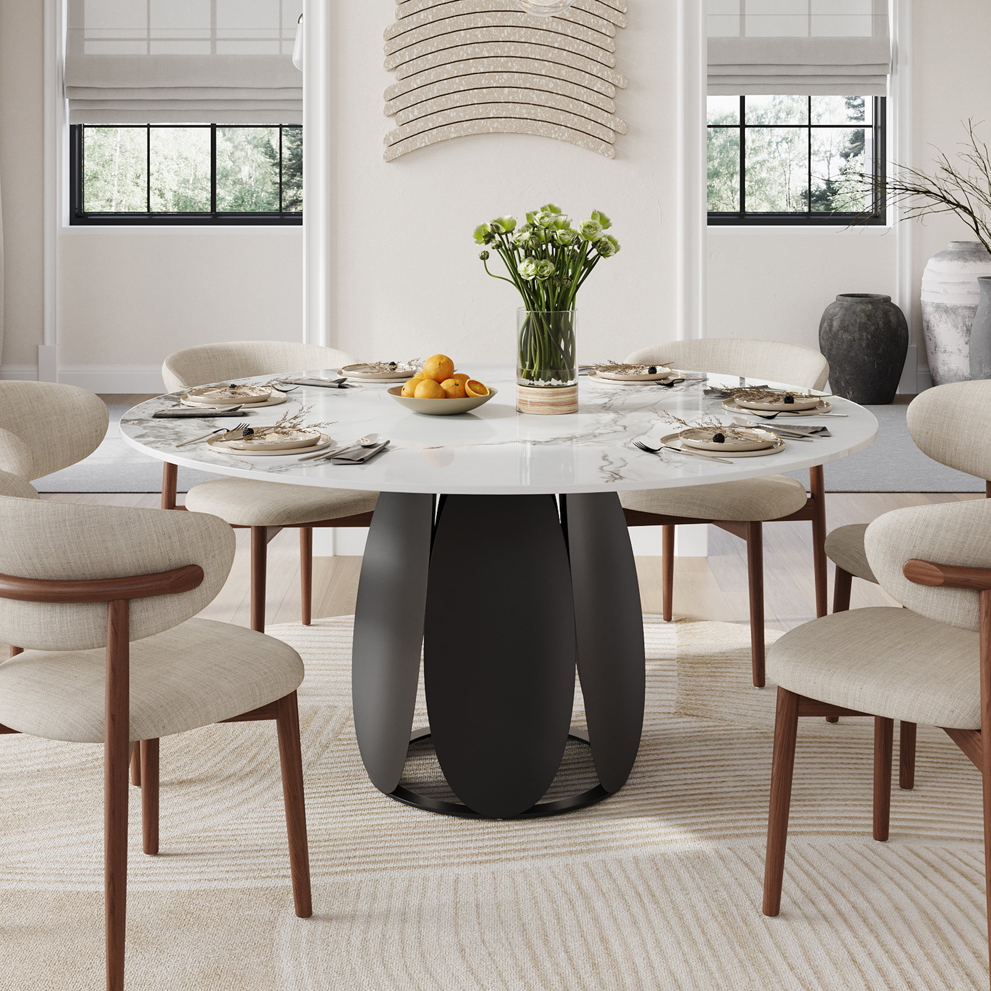 Brayden Studio® 59" Modern Round Dining Table for 6,White Glossy ...