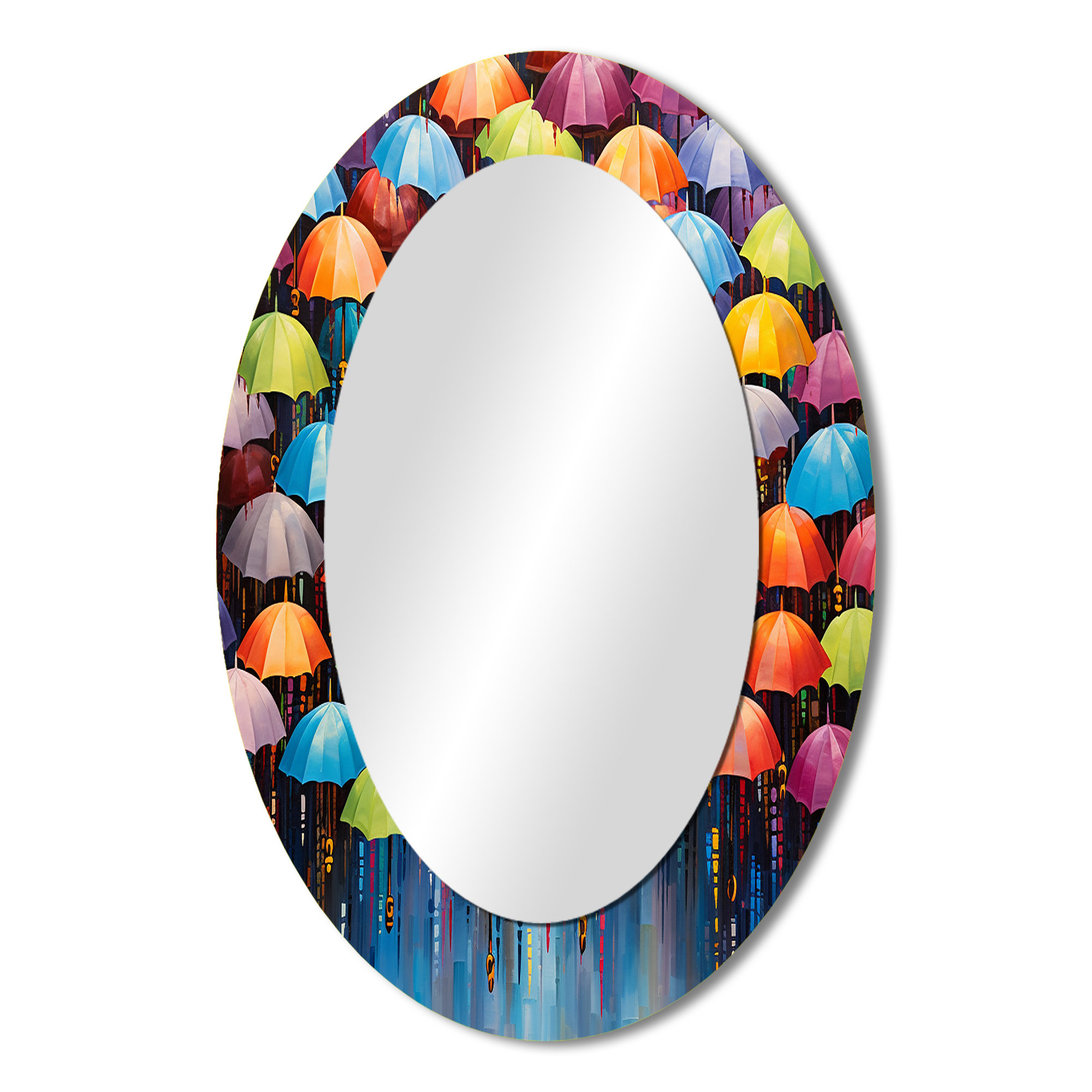 Dakota Fields Sky Full Of Colorful Umbrellas - Large Oval Wall Mirror ...