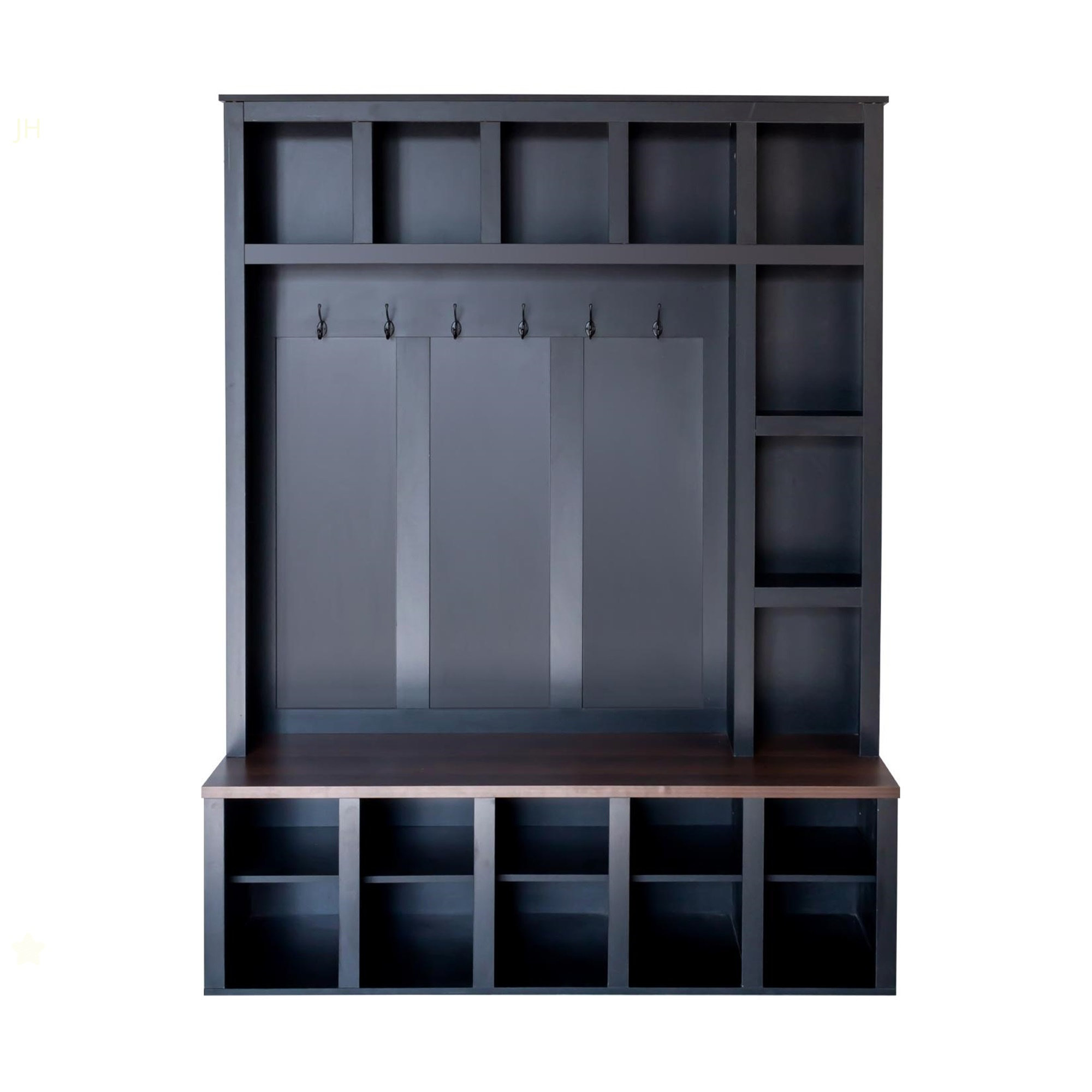 Ebern Designs Farmhouse Wooden Style Hall Tree With 6 Hooks, Practical ...