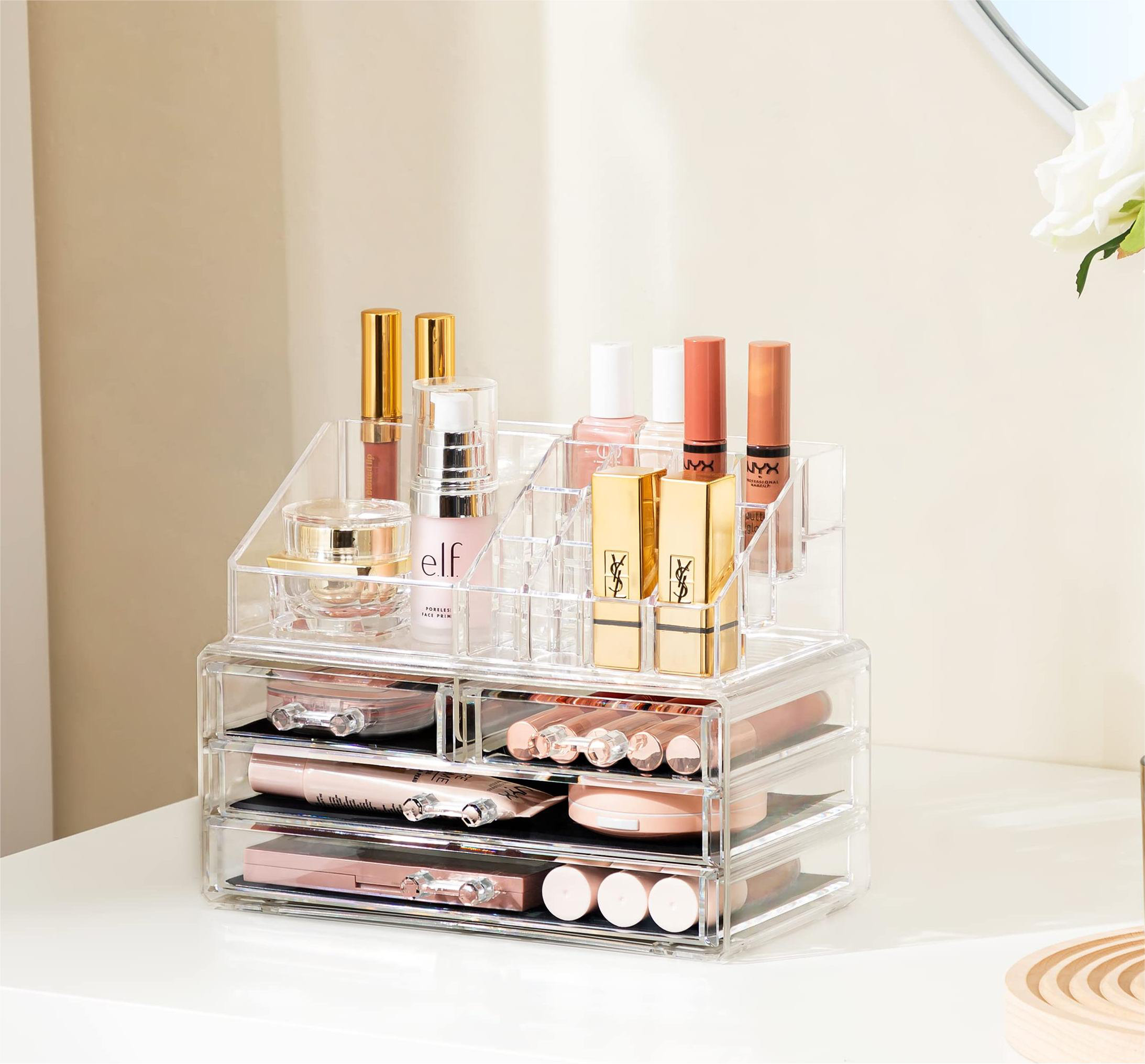Rebrilliant Clear Acrylic Makeup Organizer, With 4 Storage Drawers, 2 ...