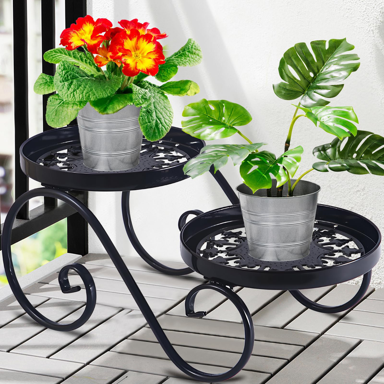 Charlton Home® 2 Tier Black Plant Stand, Metal Flower Stand Indoor ...