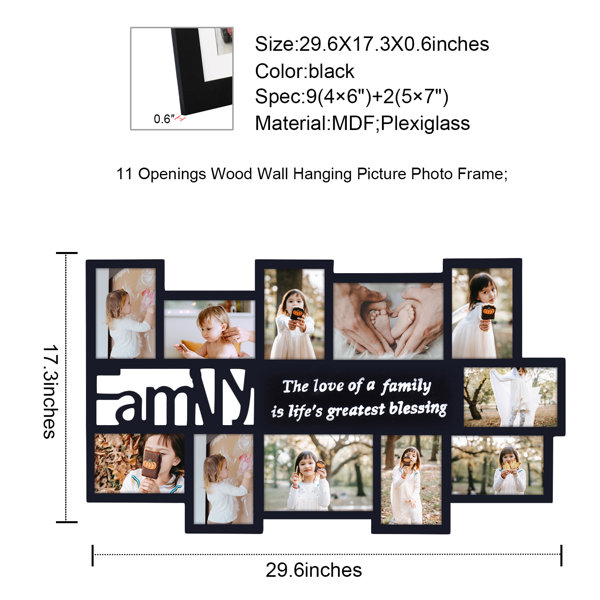 Ebern Designs ClipperCove Matte Wood Collage Frame Set in Black ...