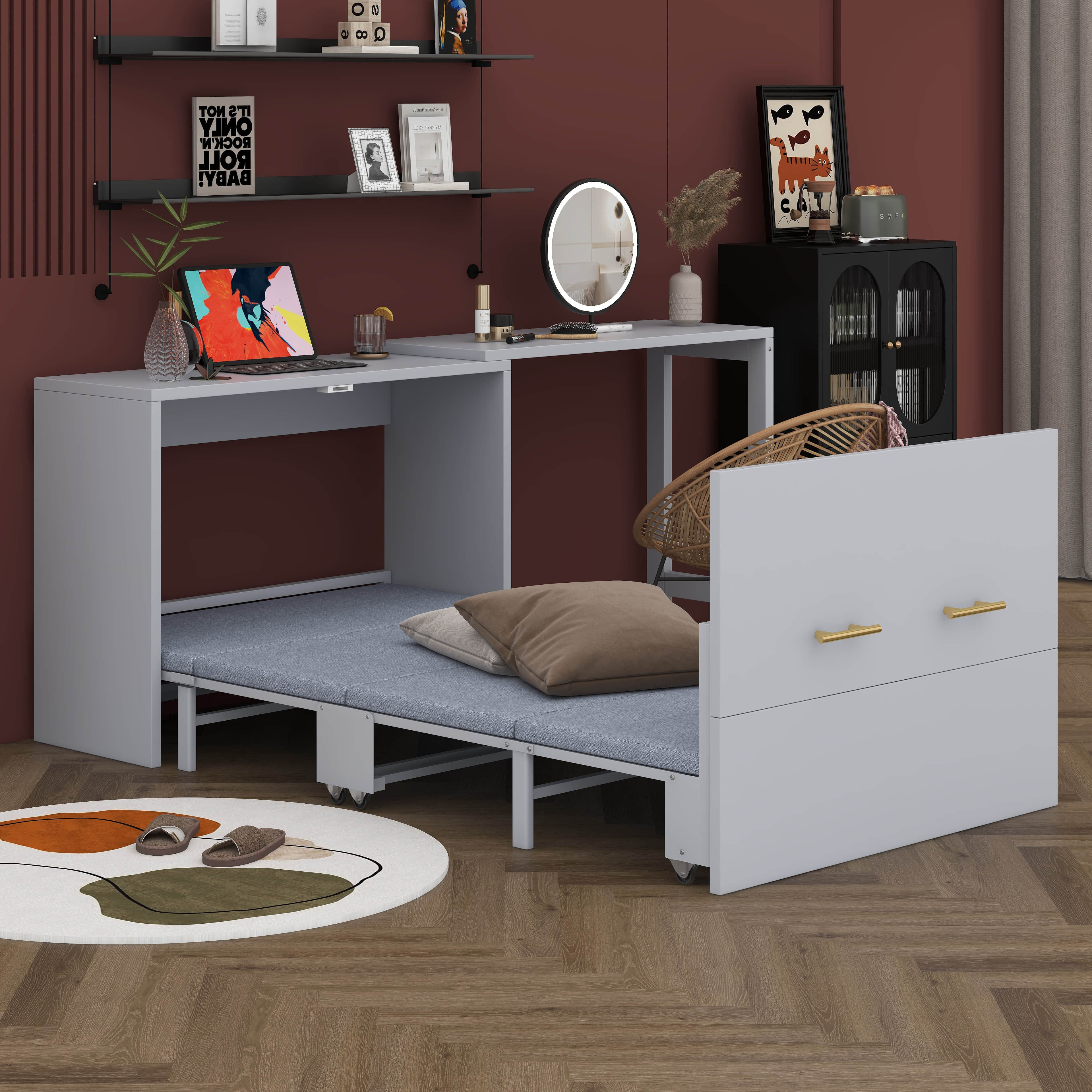 Latitude Run® Twin Size Murphy Cabinet Bed With Adjustable Position ...