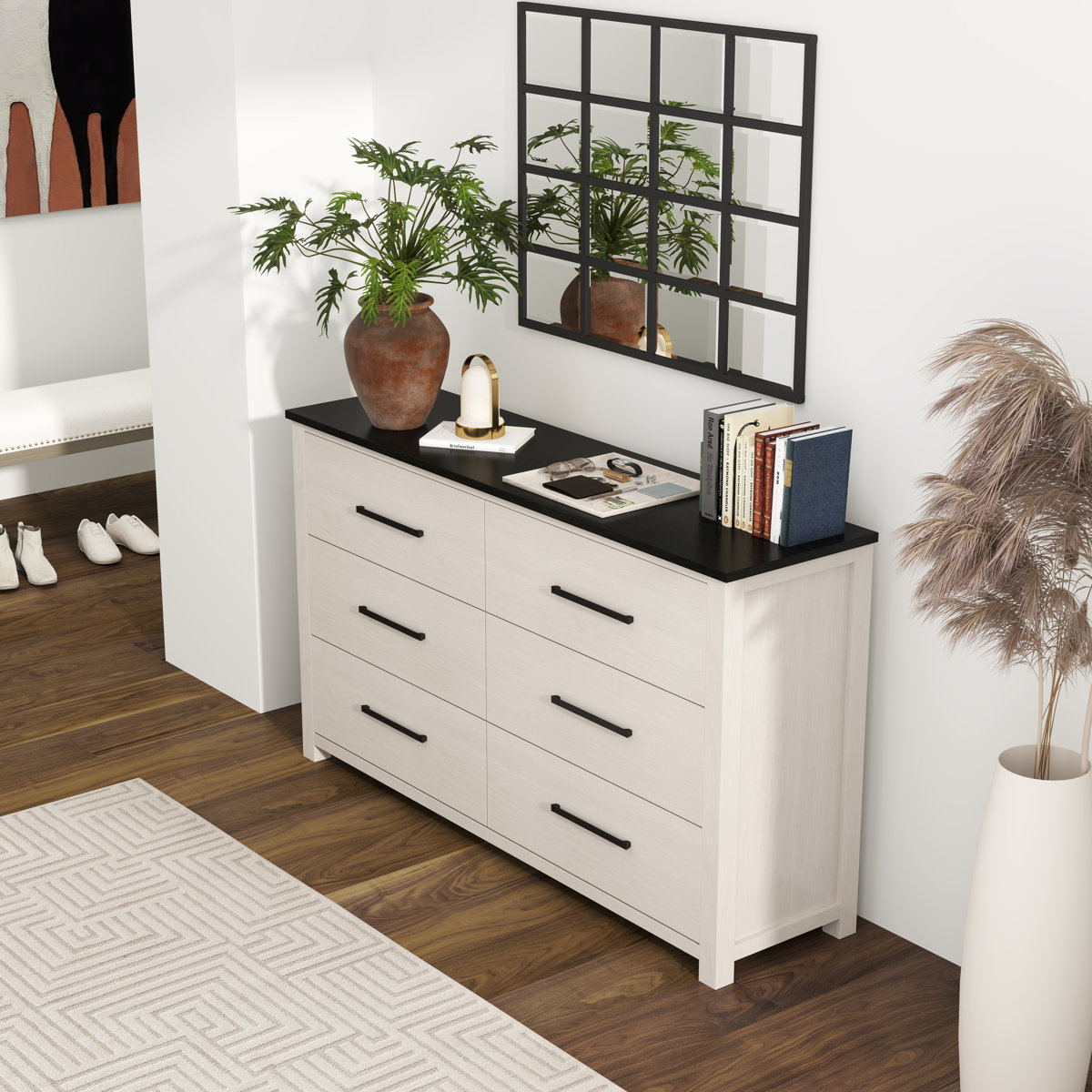 Roundhill Furniture Realynn 6-Drawer Bedroom Dresser, Off-White Finish ...