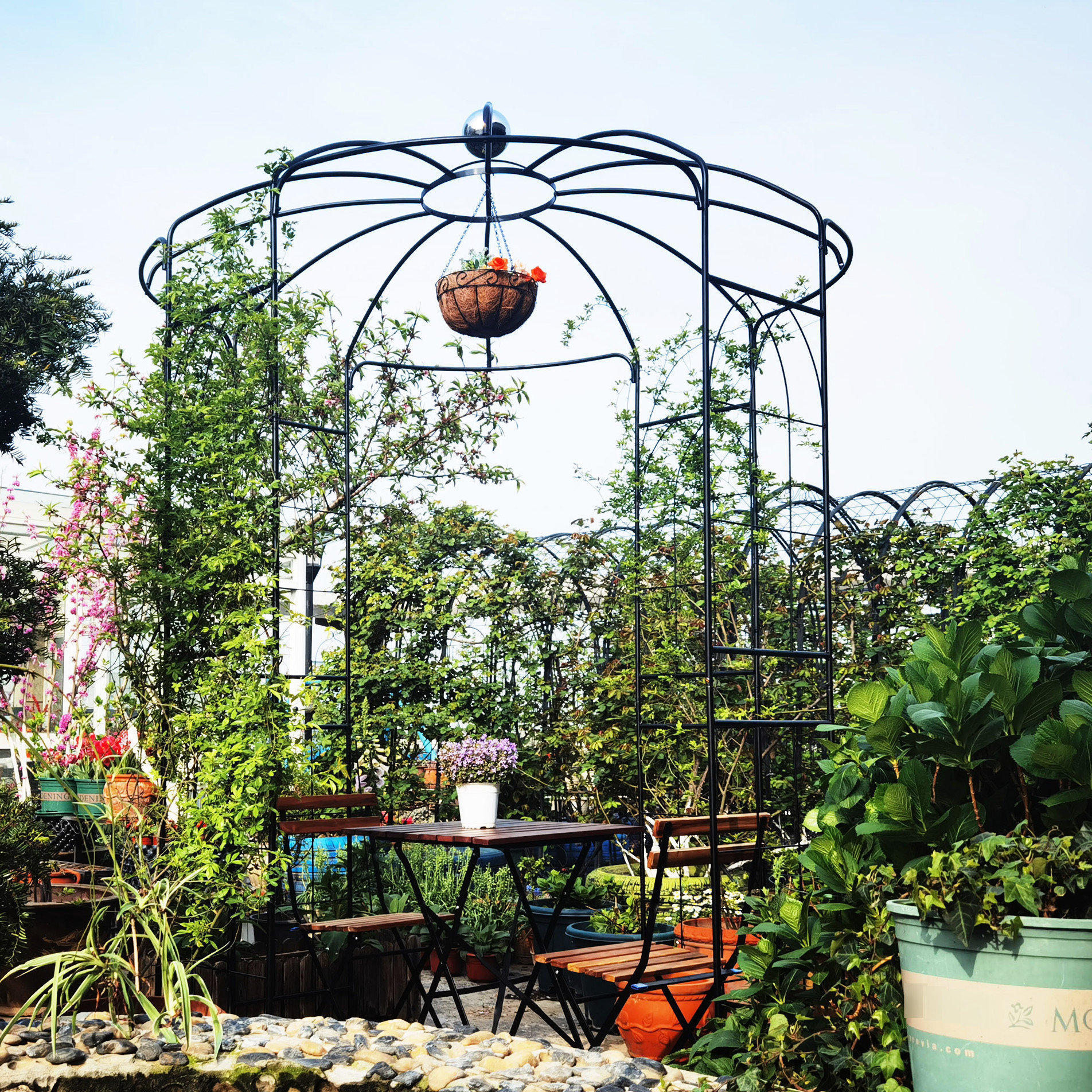 Red Barrel Studio Black Garden Arch Gazebo, Metal, Stable Structure ...