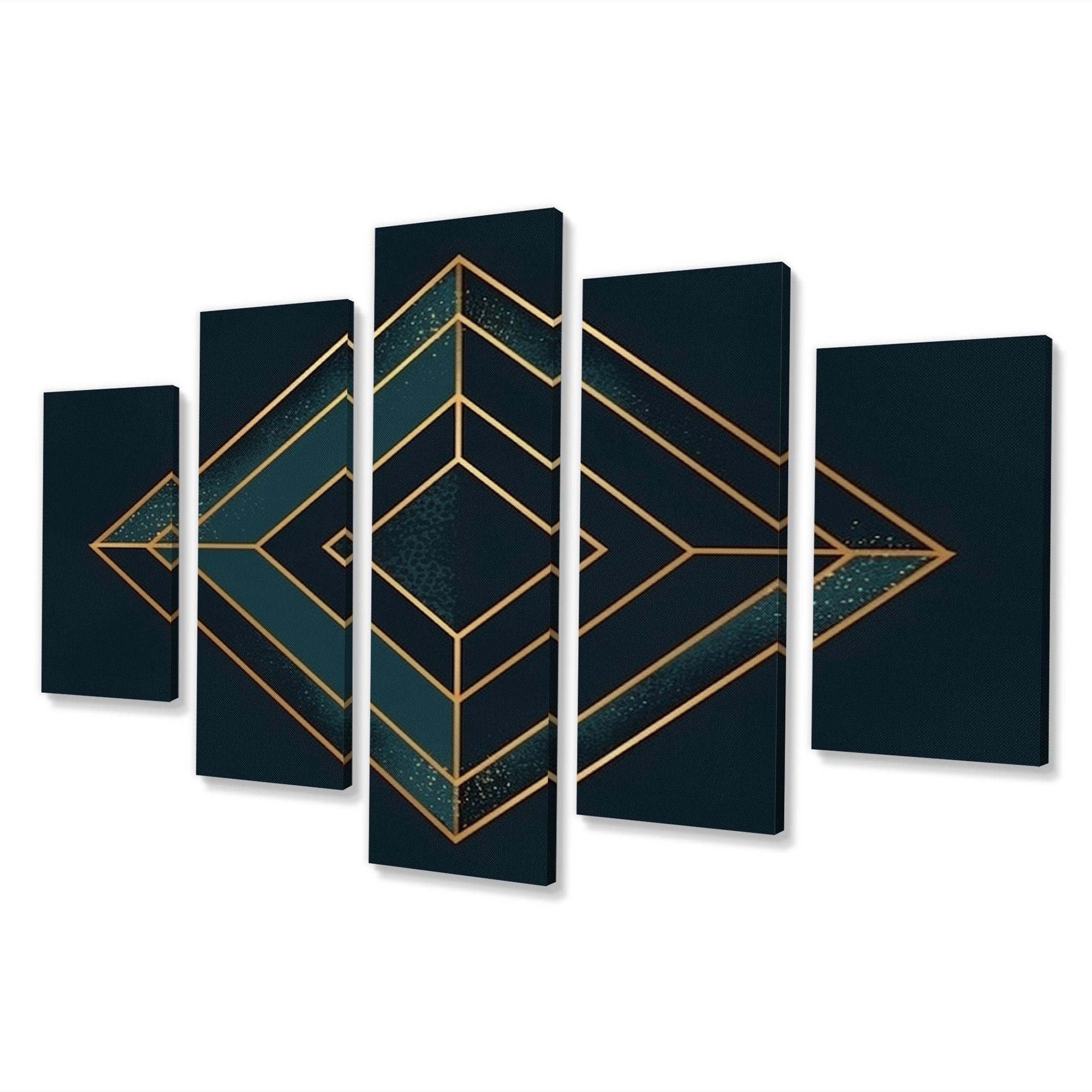 Ivy Bronx Harmony Retro Diamond Geometry Teal And Gold IV - Modern ...