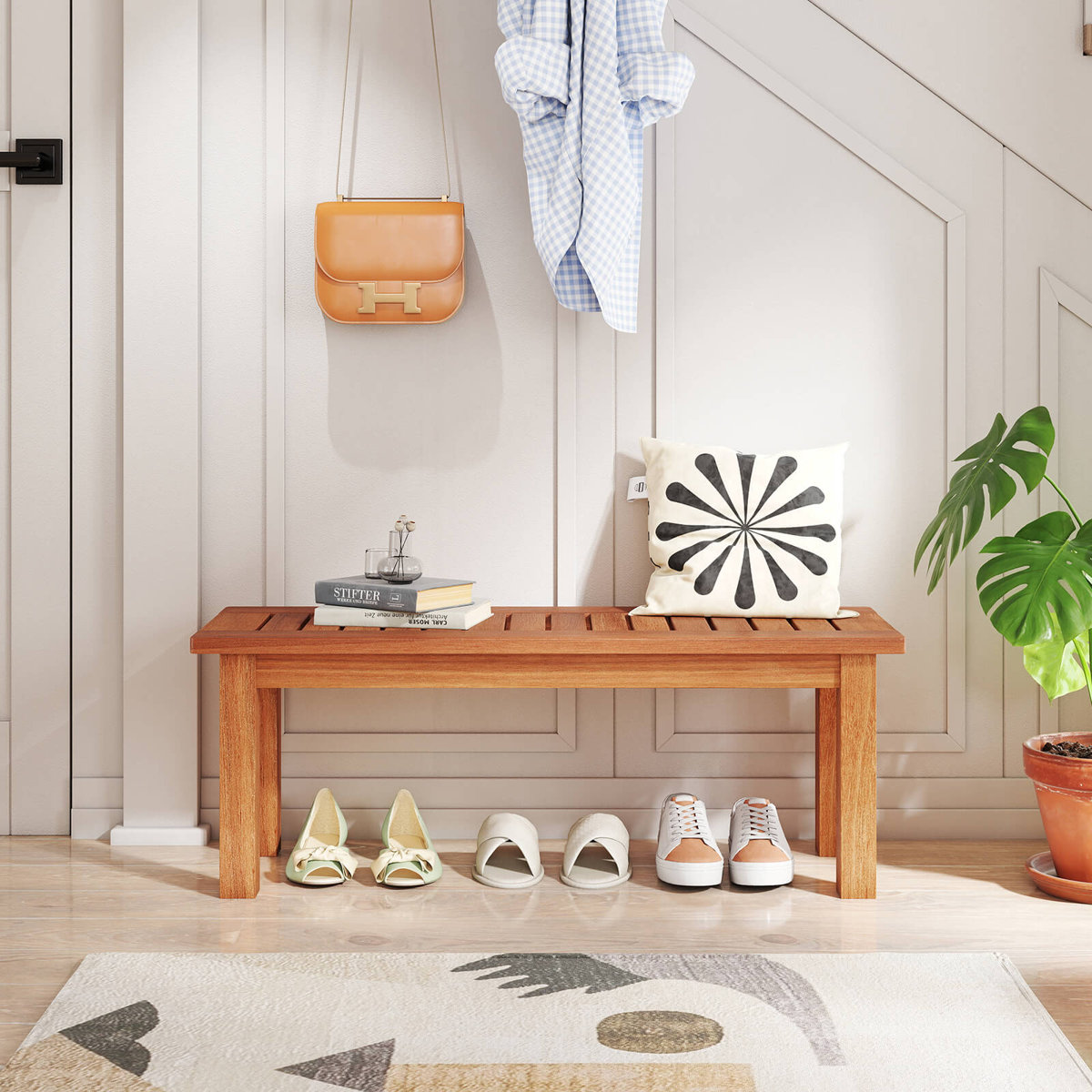 Gracie Oaks 1 Pcs 2-person Outdoor Backless Bench With Slatted Seat ...