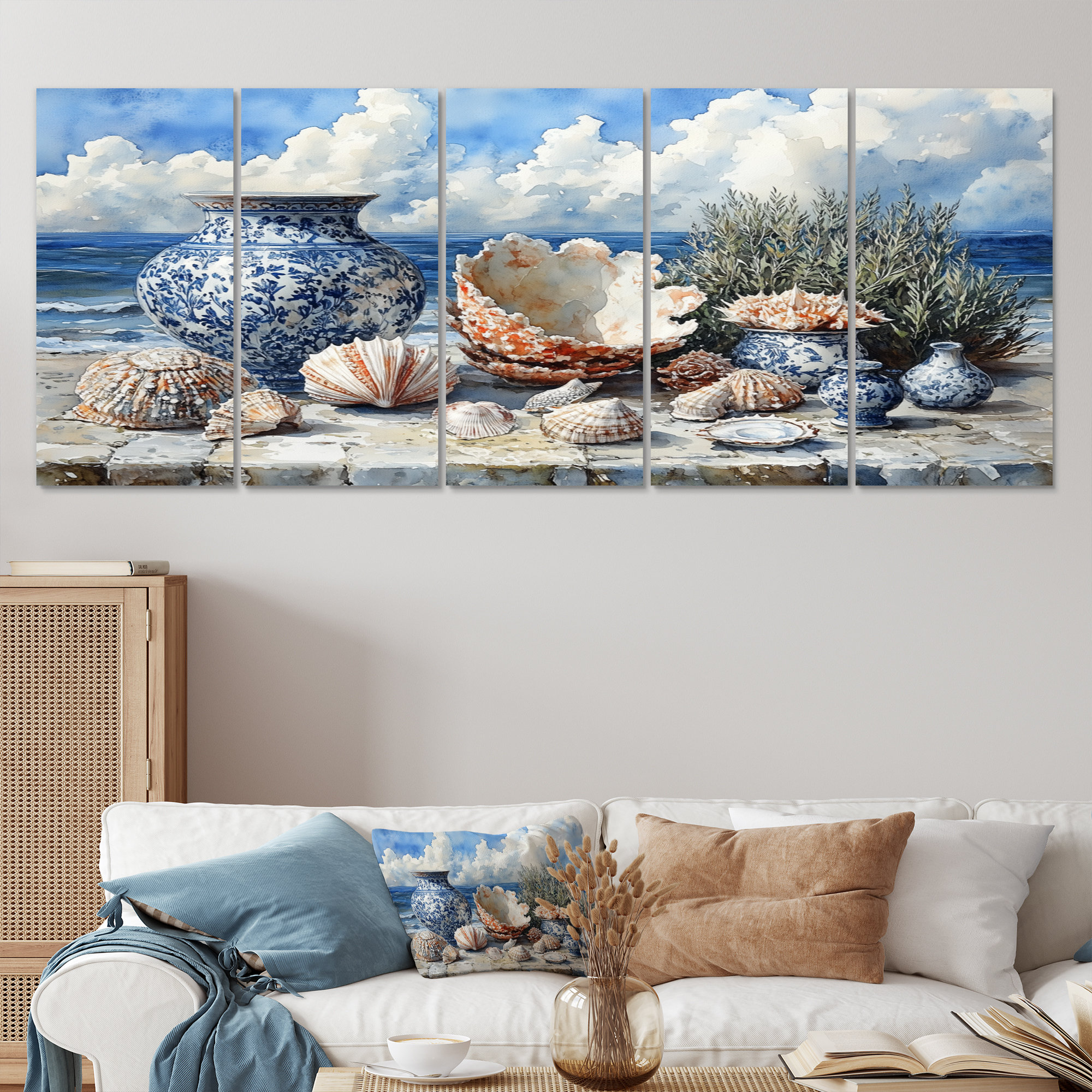 Highland Dunes Beach Pottery In Blue And White Tones VII - Beach ...