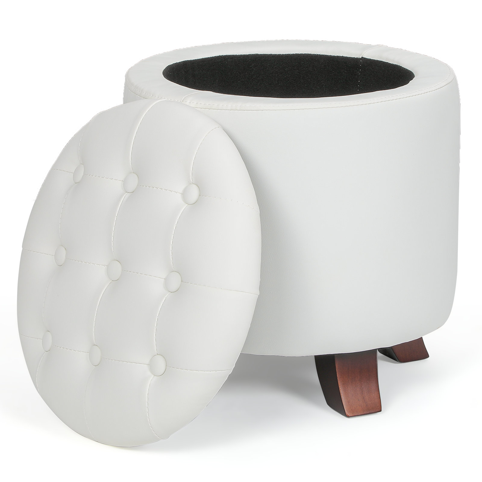 Winston Porter Upholstered Storage Ottoman Bench, PU Leather Button ...