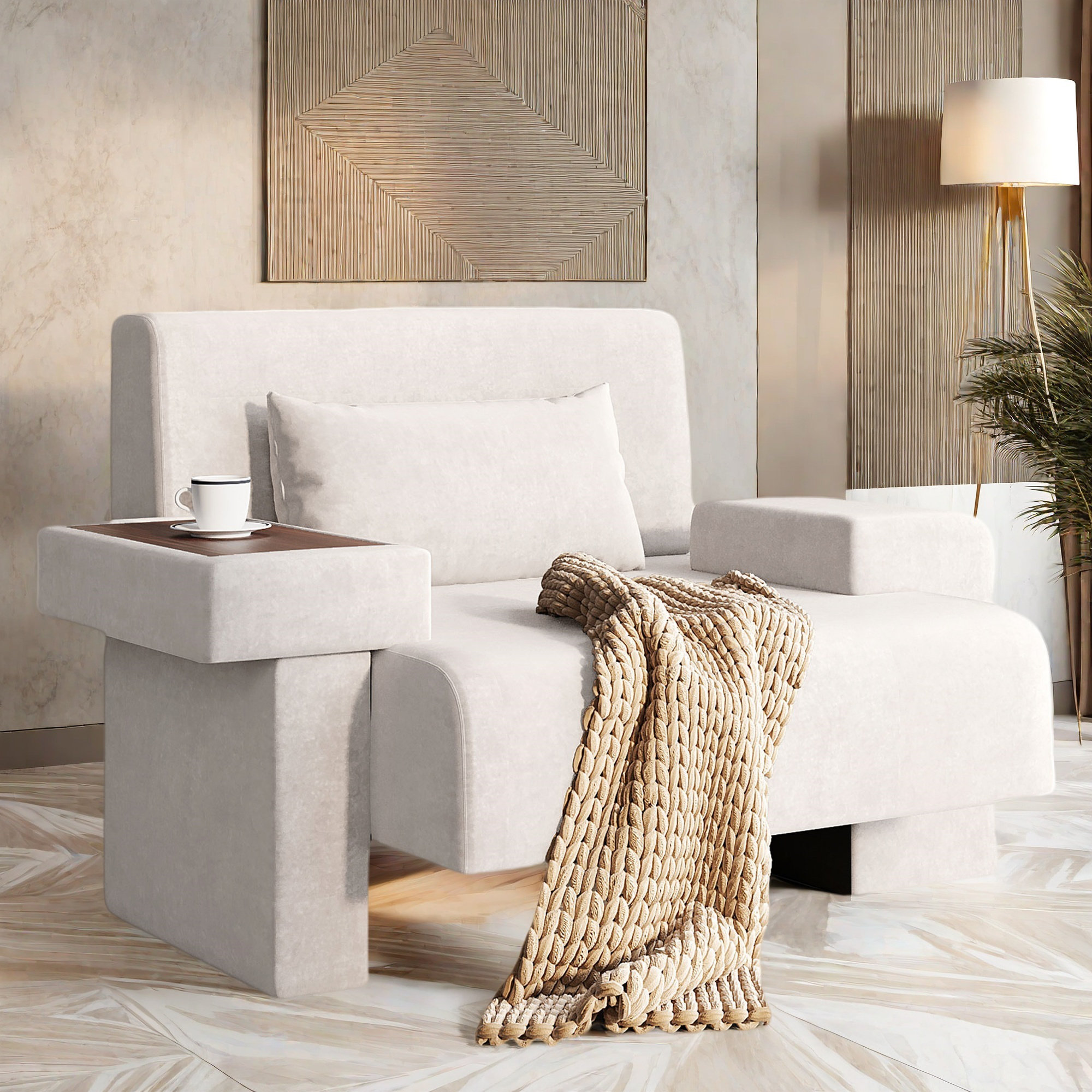 Latitude Run® Oversized Armchair With Upholstered Pillow, One Armrest ...