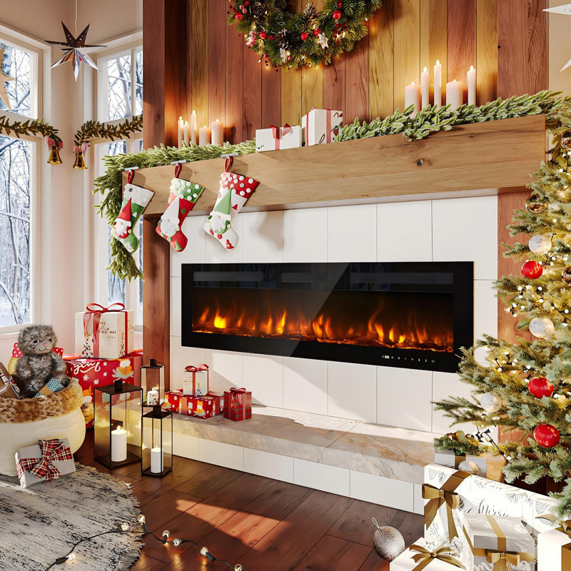 Symple Stuff 60" Electric Fireplace, Recessed & Wall Mounted Electric ...