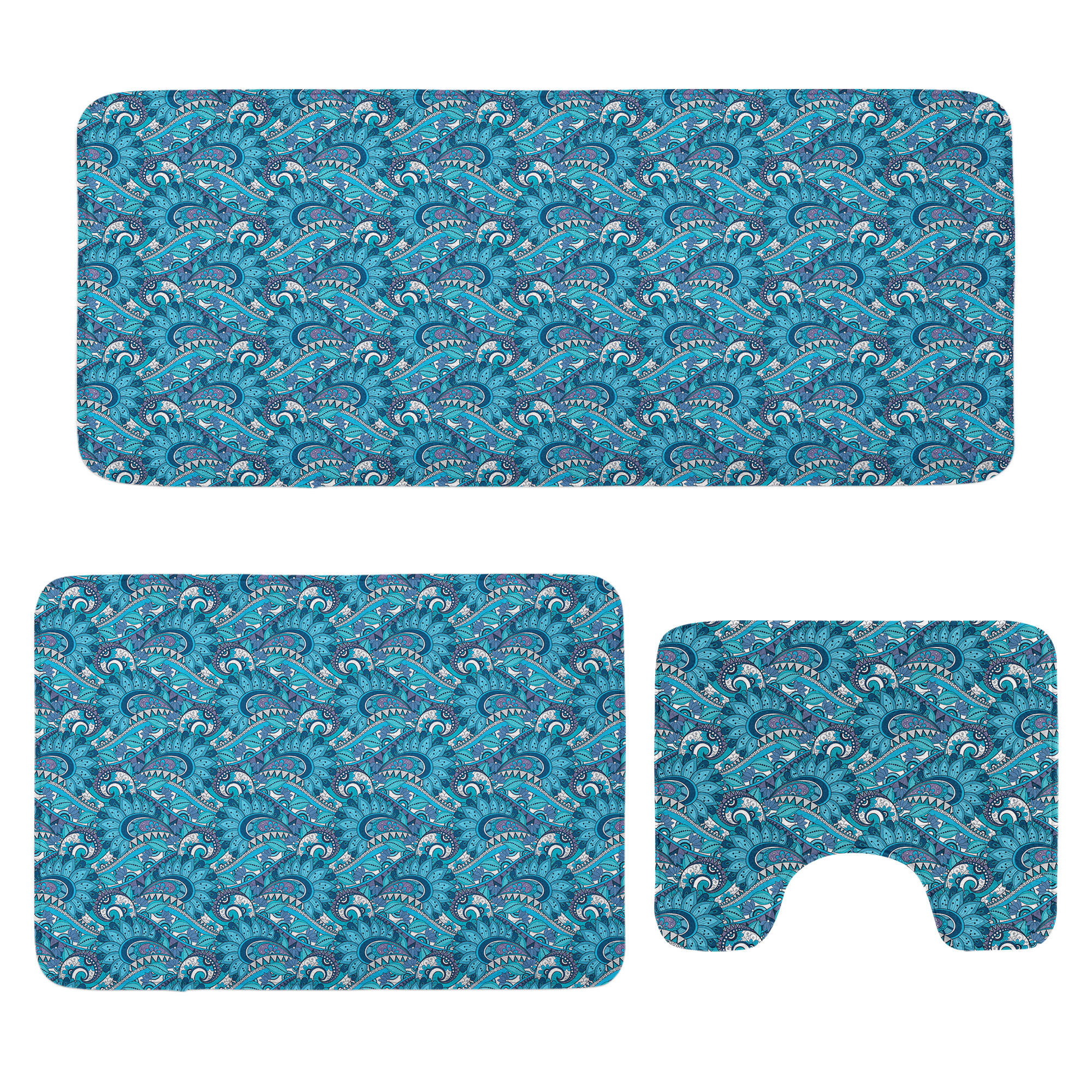 East Urban Home Blue Bathroom Rug Set 3 Pieces U-Shape & Rectangle Mats ...