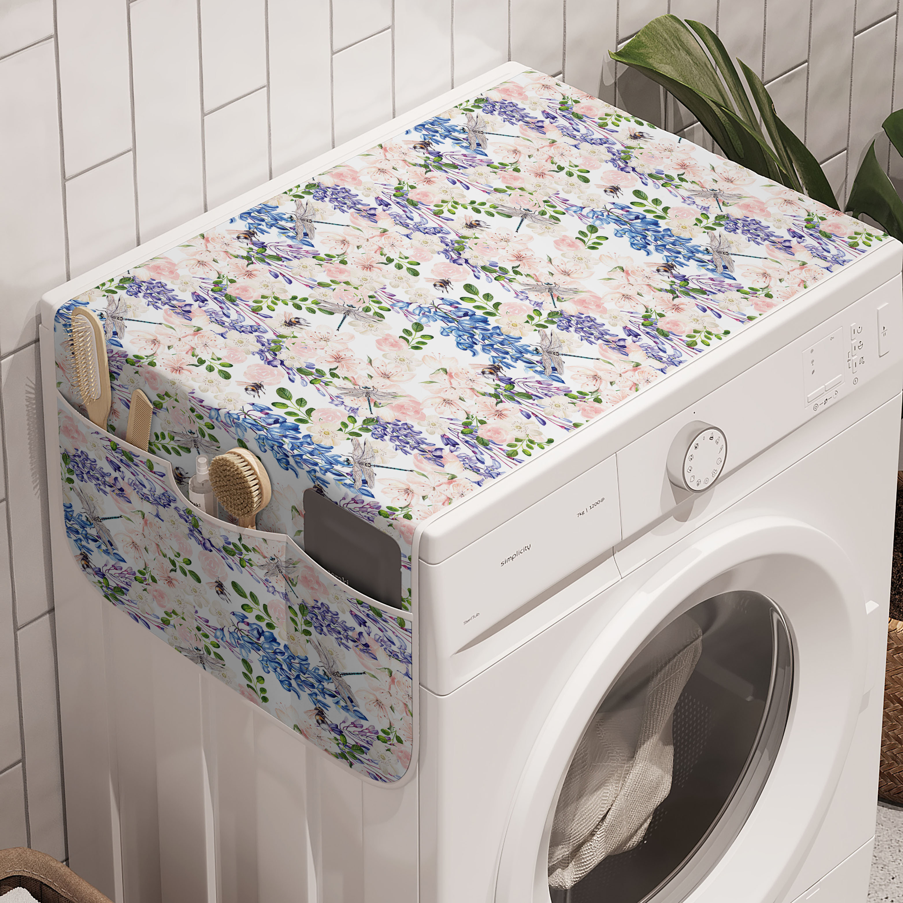 Ambesonne Spring Floral Washing Machine Organizer Pack of 2 47" x 18.5 ...