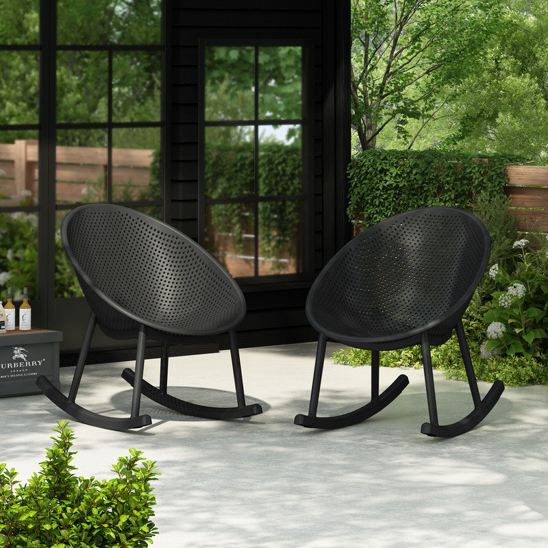 Orren Ellis Modern Rocking Chair Set of 2 - Weather-Resistant Plastic ...