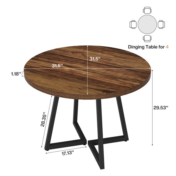 George Oliver 31.5" Small Round Kitchen Table, Industrial Dining Table ...