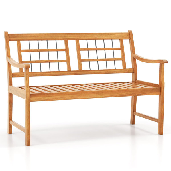 House of Hampton Patio Acacia Wood Bench Wooden 2-Person Outside Chair ...