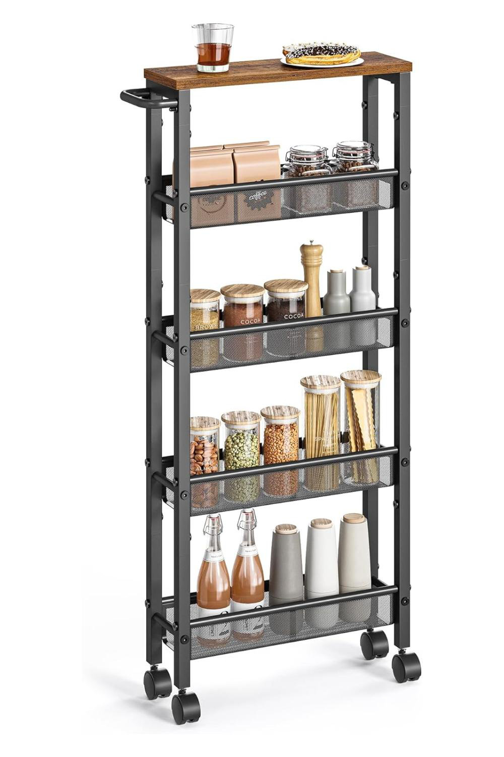 Co-t Slim Rolling Cart, 5-Tier Storage Cart, Narrow Cart With Handle, 5 ...