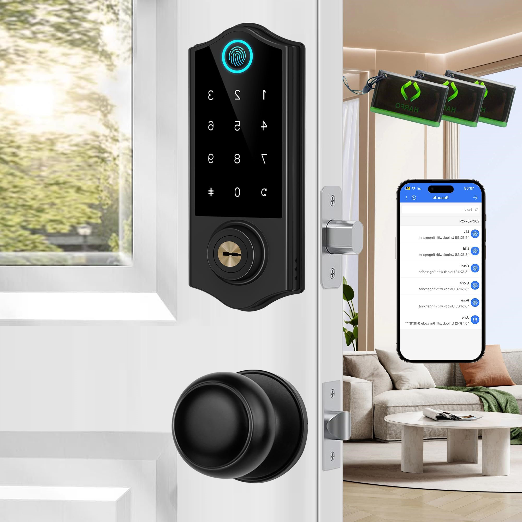 ARMIJU Fingerprint Smart Door Lock with Handle Set App Control Keyless ...