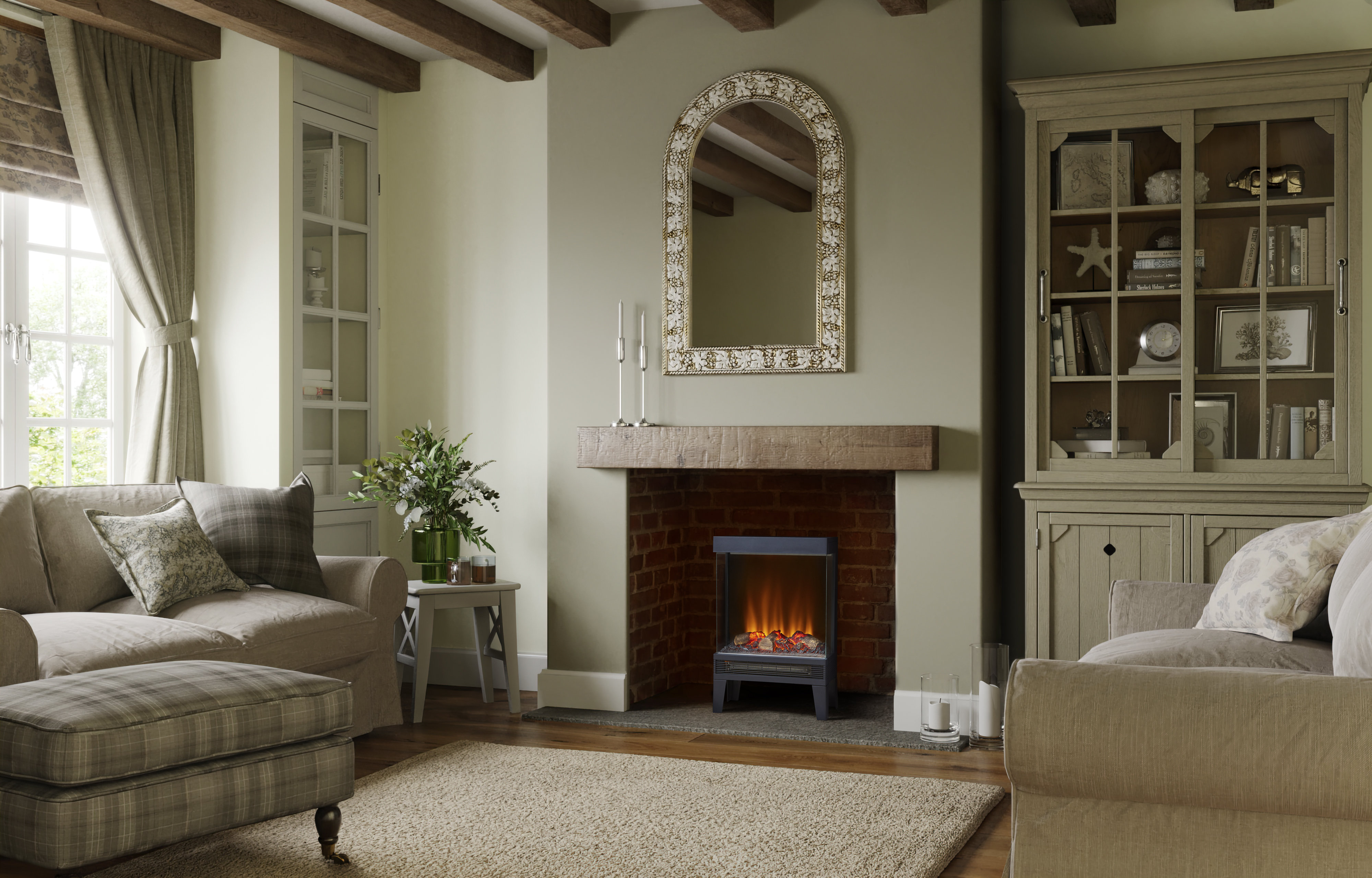 Warmlite Moray Log Fire Stove with a Panoramic Window, 2 Heat Settings ...