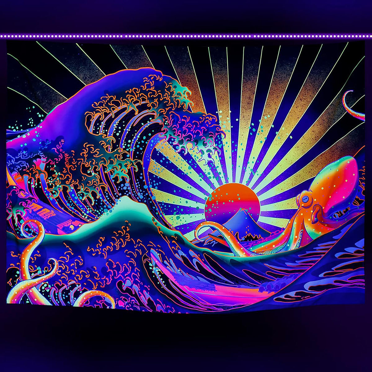 Dakota Fields Blacklight UV Reactive 'Great Wave' Sunset Vintage Ocean ...