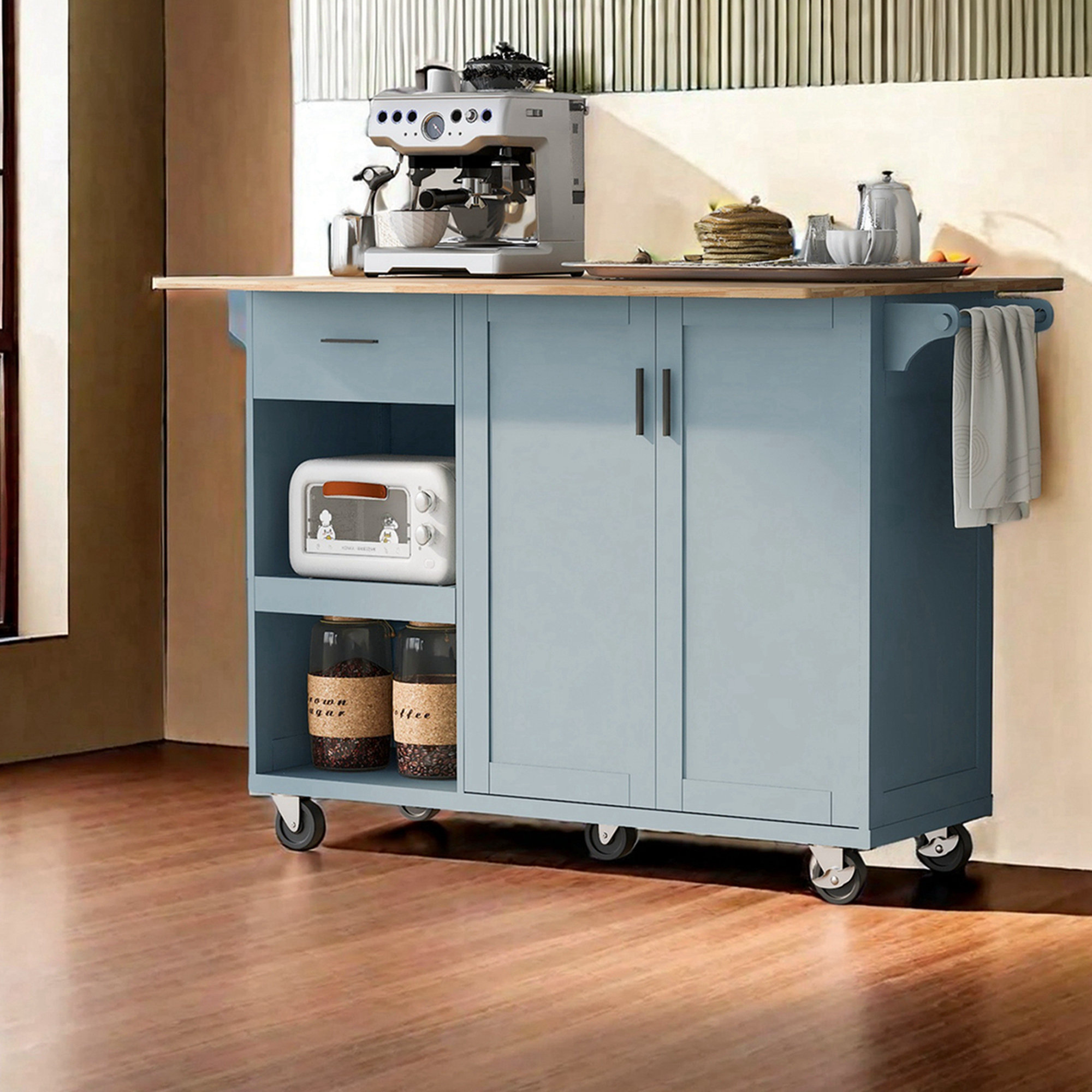 Lark Manor™ Rolling Kitchen Island With Foldable Counter Top, Kitchen ...