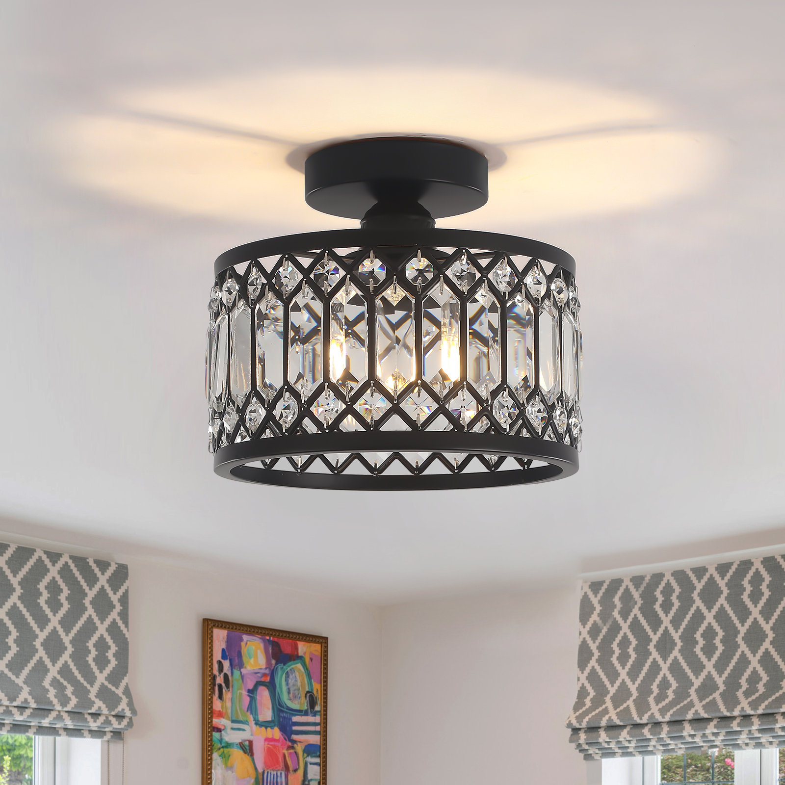 Mercer41 Semi Flush Mount Ceiling Light, Modern Crystal Ceiling Light ...