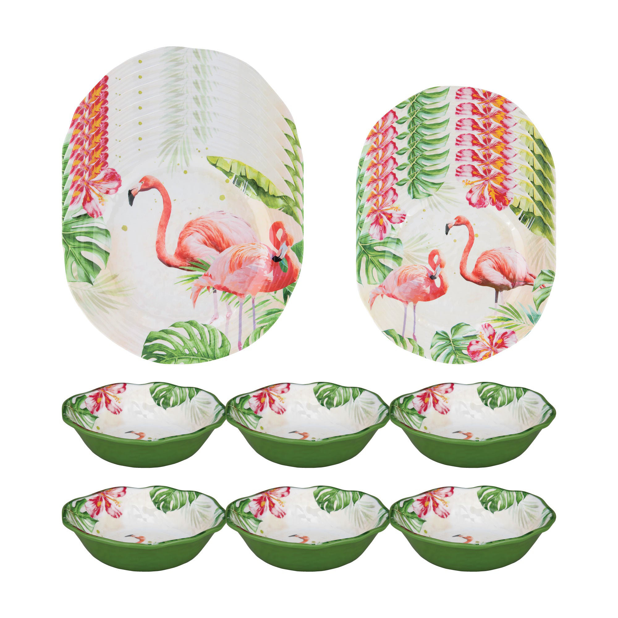 Bay Isle Home™ Flamingo 18 Piece Melamine Dinnerware Set Plate and Bowl ...
