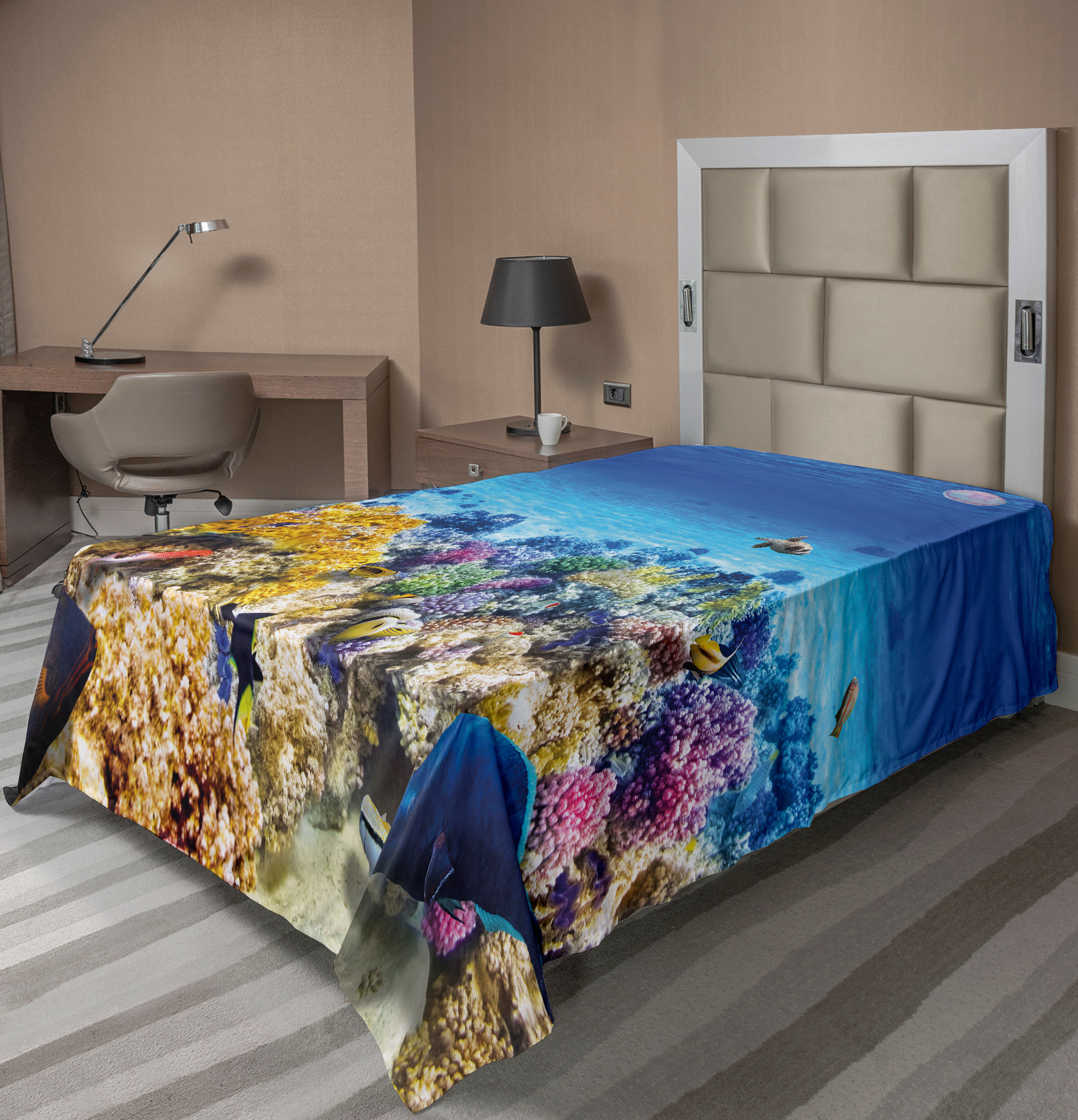 Ambesonne Fish Top Flat Sheet Ocean Corals Goldfish Turquoise | Wayfair