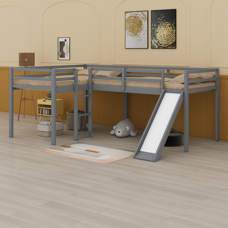 Harriet Bee L-Shaped Loft Bed With Ladder And Slide | Wayfair