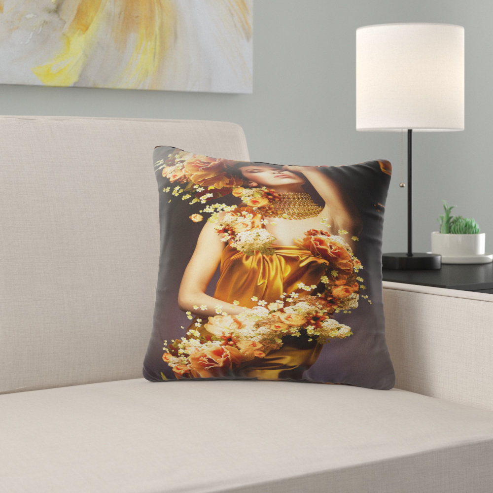 Design Art Sensual Woman in Flower Robes - Street Art Printed Pillow ...