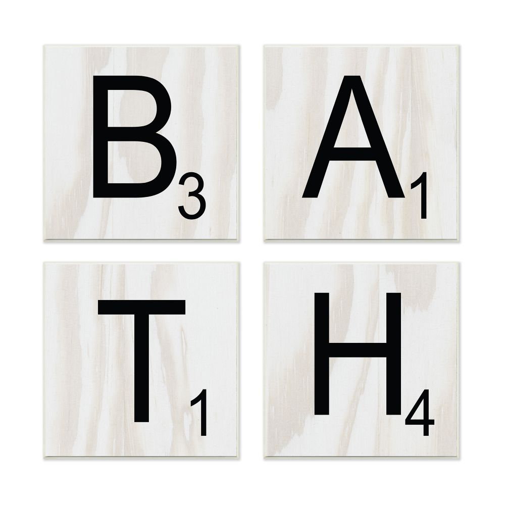 Ebern Designs Bath Scrabble Letters Bathroom Wood Texture Design - 4 ...