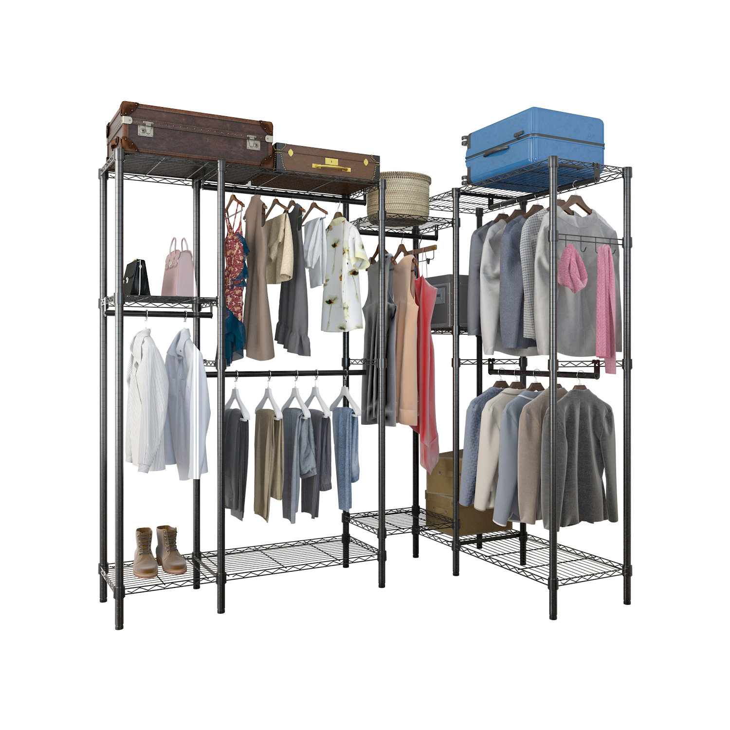 Rebrilliant Loella 76.77" W L Shape Clothes Racks & Garment Racks | Wayfair