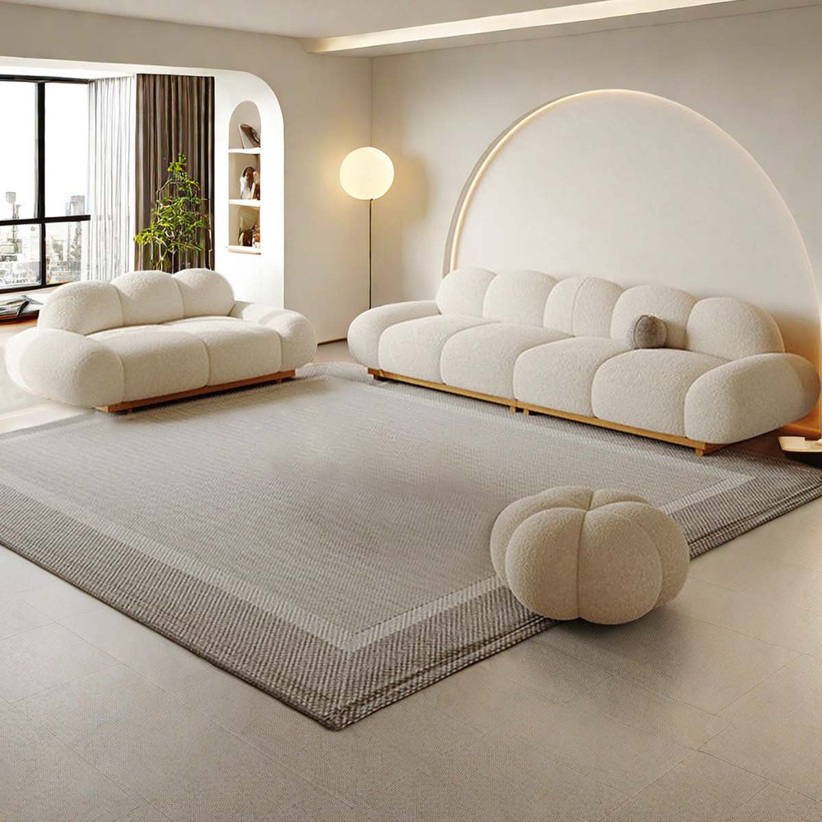 CoyNet Sofa Boutique White Cashmere In-line Sofa 3 - Piece Living Room ...