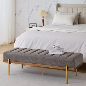 Mercer41 Jaxxon Modern Channel Tufted Bench With Gold Base | Wayfair