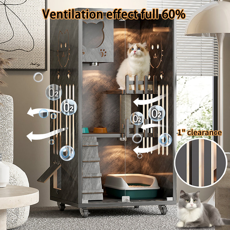 Tucker Murphy Pet™ Erlend Wooden Cat Villa, Indoor Cat Enclosure ...