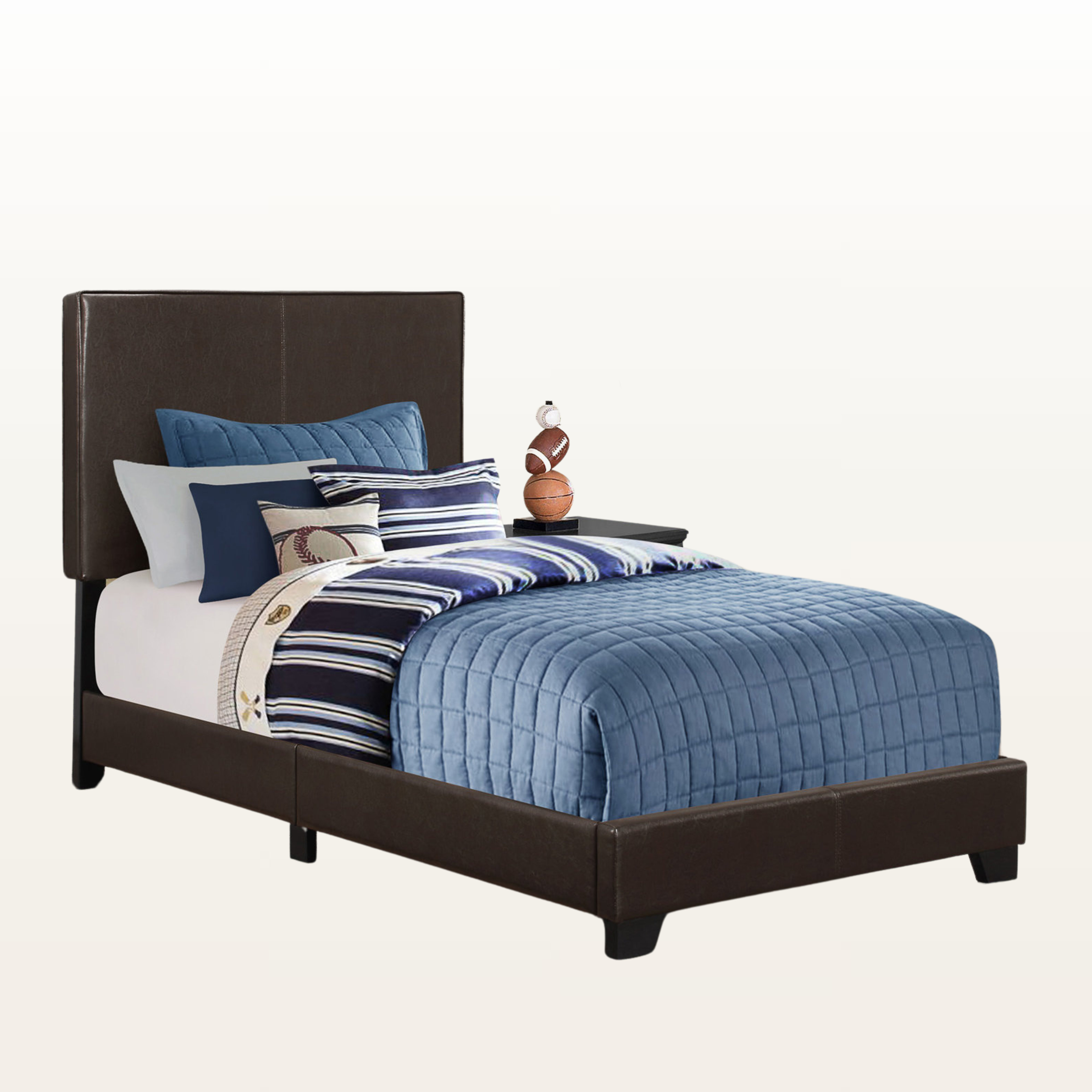 Latitude Run® Thadius Twin Size Upholstered Bed, Brown Leather Look ...