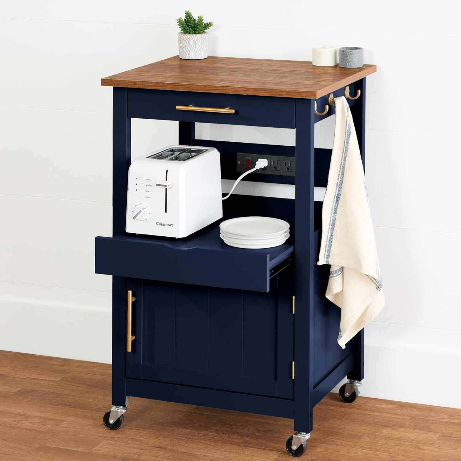 Latitude Run® Rolling Kitchen Island Cart, Single Door Cabinet W/Drawer ...