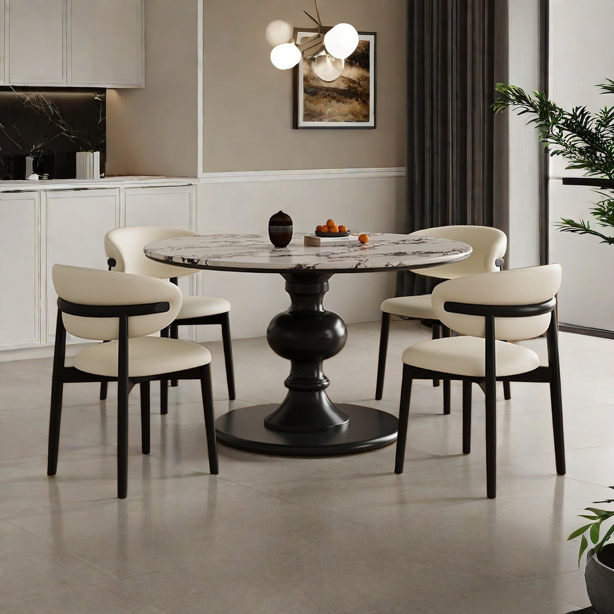 ALLNICEDT Elegant Round Faux Marble Dining Table Set - Wayfair Canada