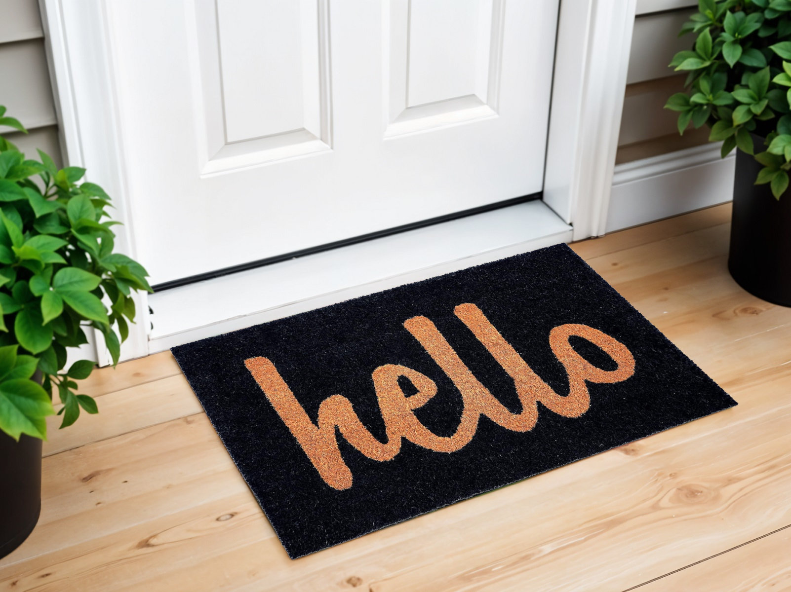HomeRoots 17" X 29" Natural Hello Outdoor Coir Door Mat | Wayfair