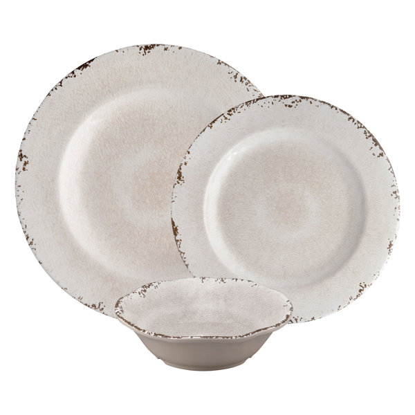 Gracie Oaks Cream Crackle 18 Piece Melamine Dinnerware Set Plate and ...