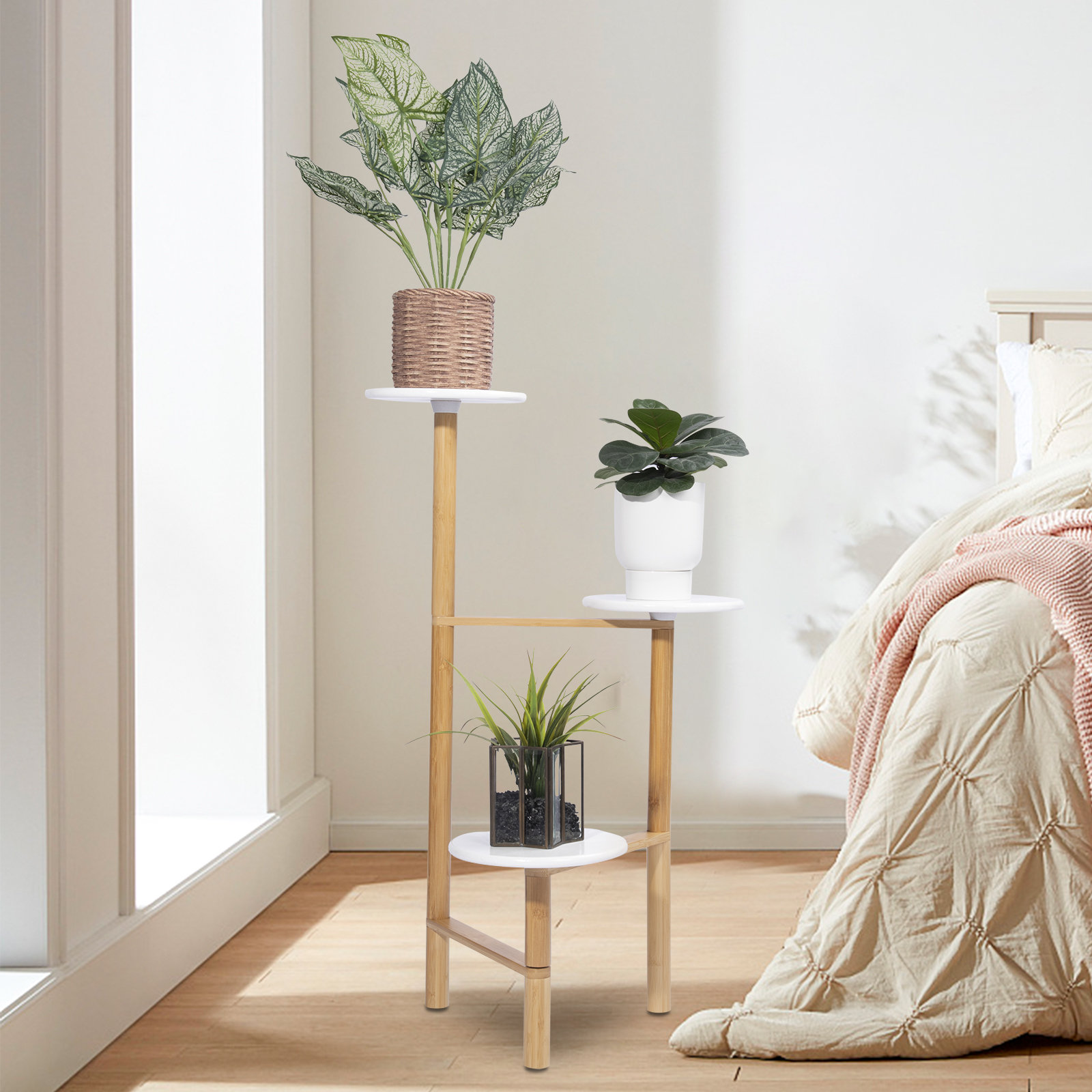 Arlmont & Co. Dellarae 3 Tiers Bamboo Plant Stand Indoor Corner Garden ...