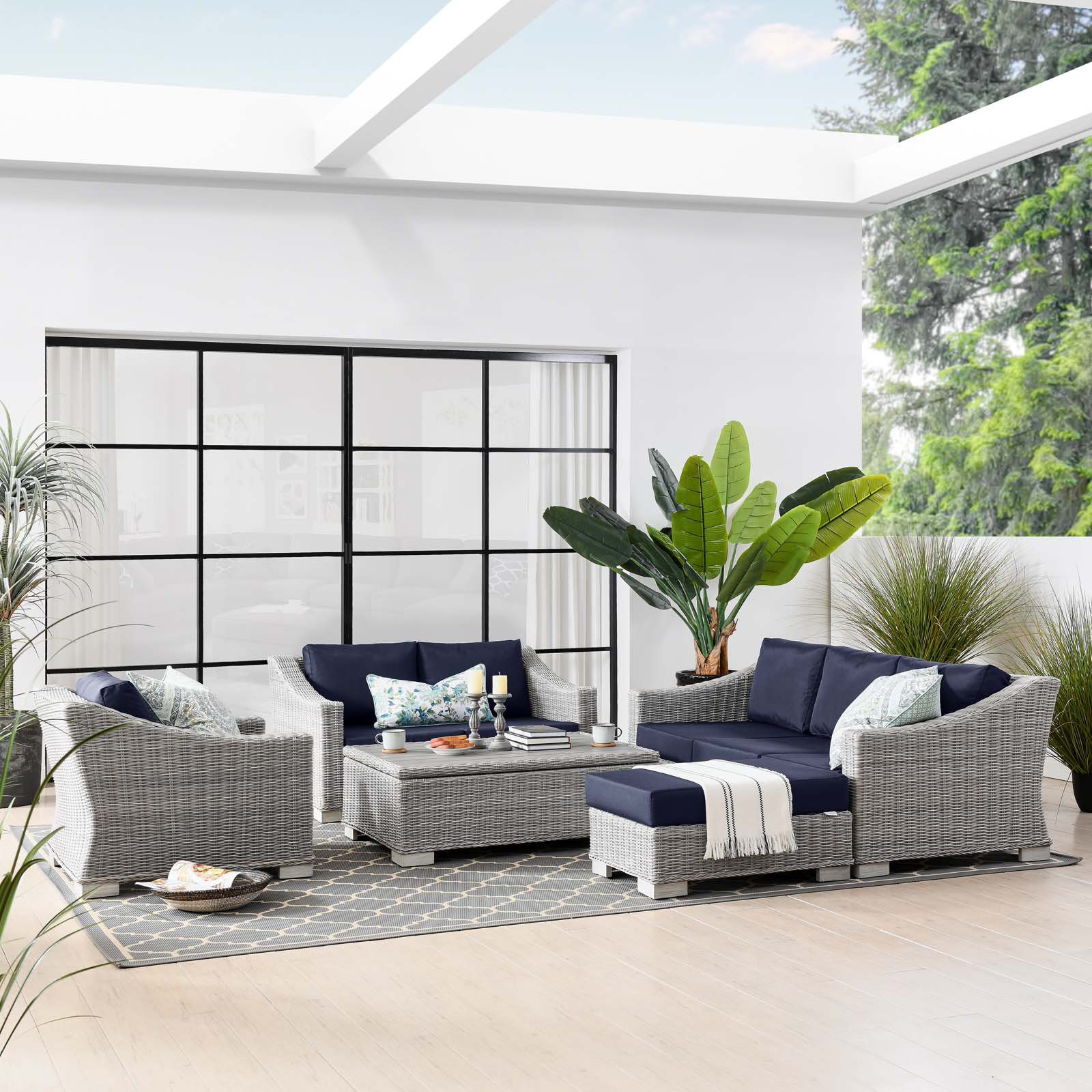 Modway Conway 5-Piece Outdoor Patio Wicker Rattan Furniture Set | Wayfair