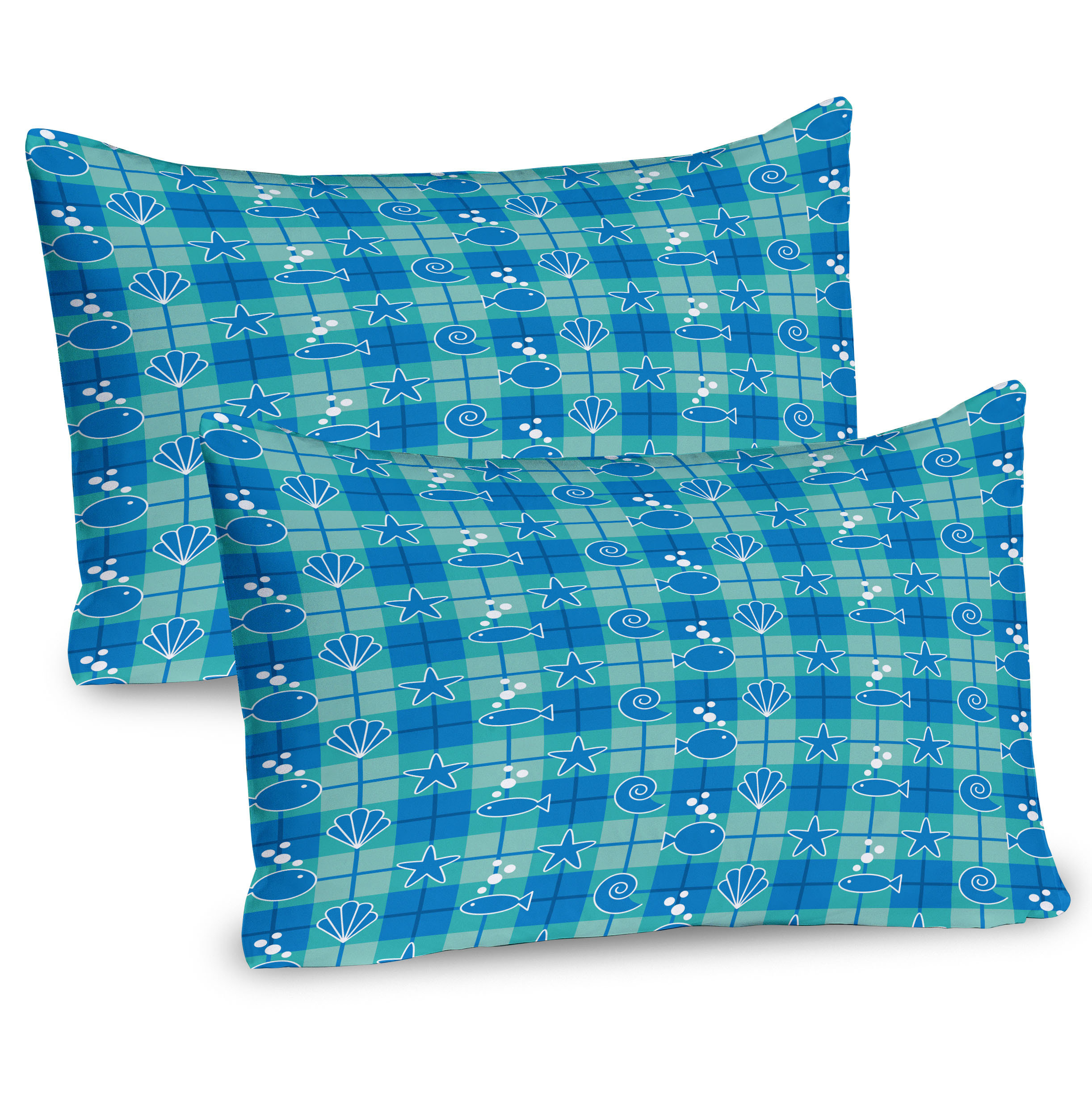 Ambesonne Sea Shells Pillow Sham 2 Pack Plaid Pattern Marine 30"x20 ...